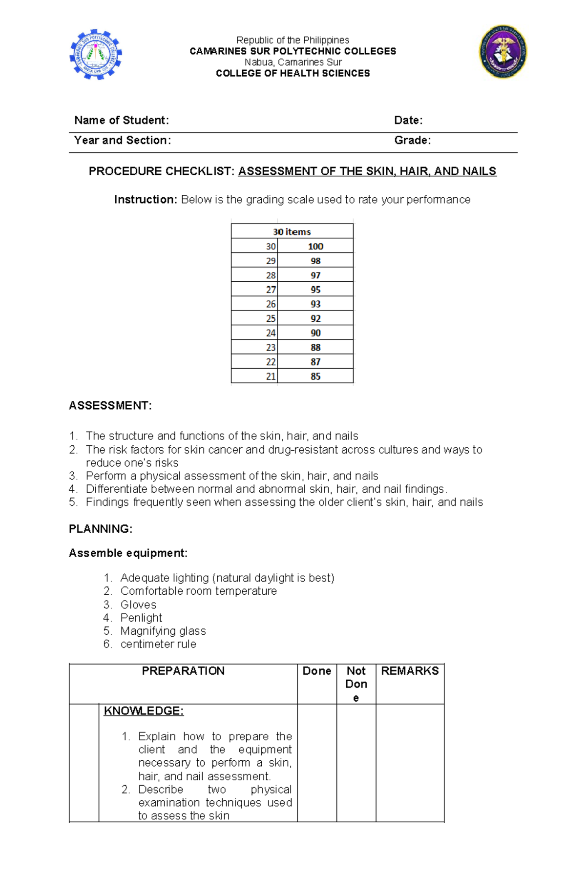 Checklist-SHN-revised - Republic of the Philippines CAMARINES SUR ...