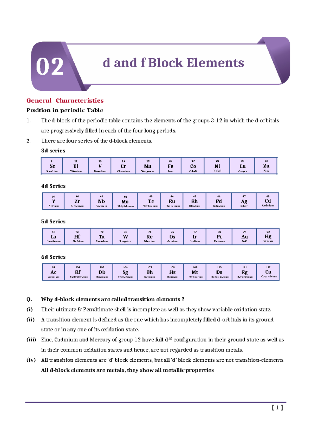 D & F Block Notes - 02 d and f Block Elements General Characteristics ...