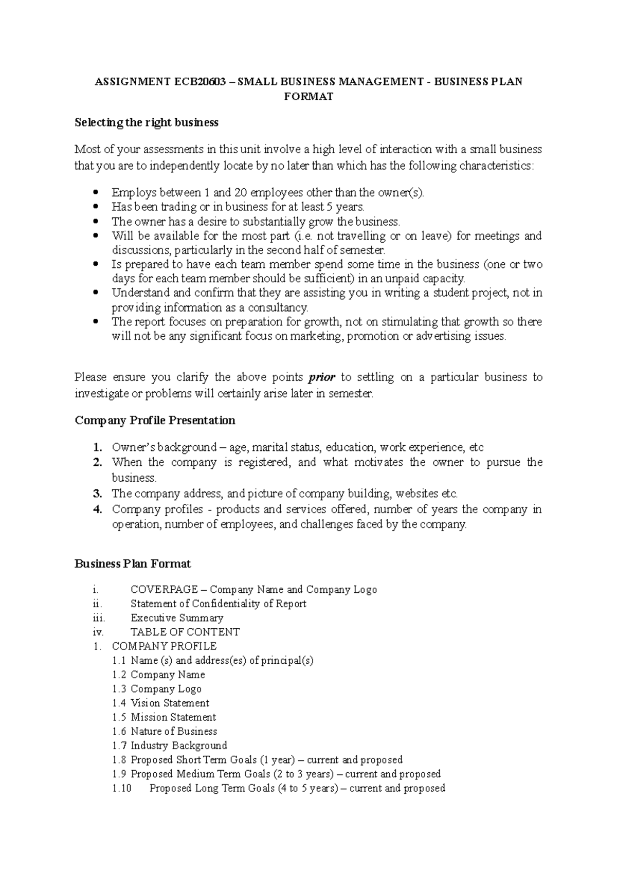 Assignment ECB20603- Business PLAN - Business Management - UniKL - Studocu