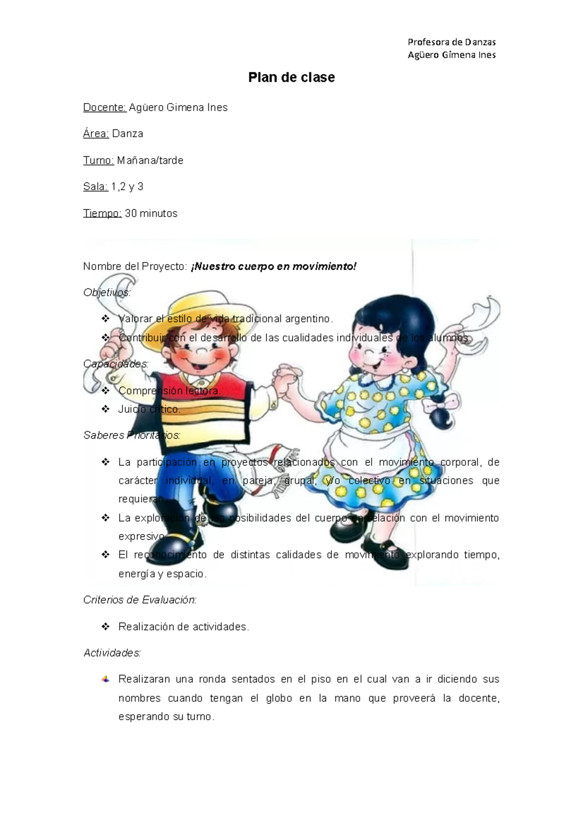 Plan de clase - jkhjhj - Profesora de Danzas Agüero Gimena Ines Plan de ...