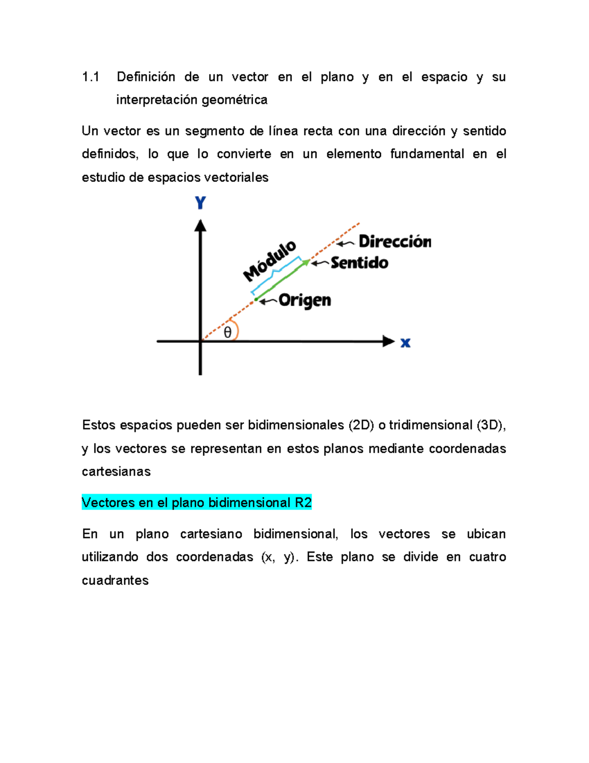 Definición de un vector en el plano y en el espacio y su interpretación ...