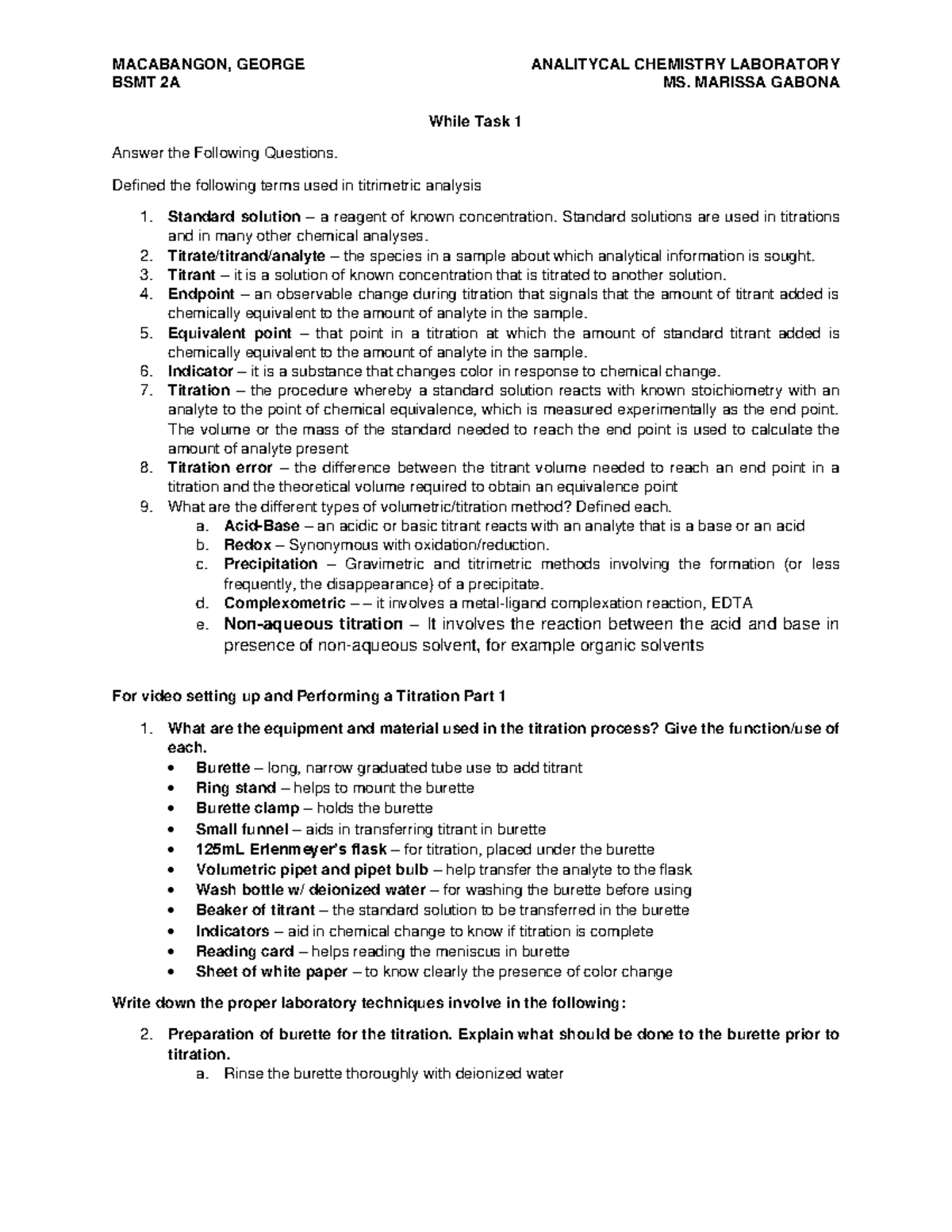 Chem Lab-Titrimetric - Chemistry - Studocu