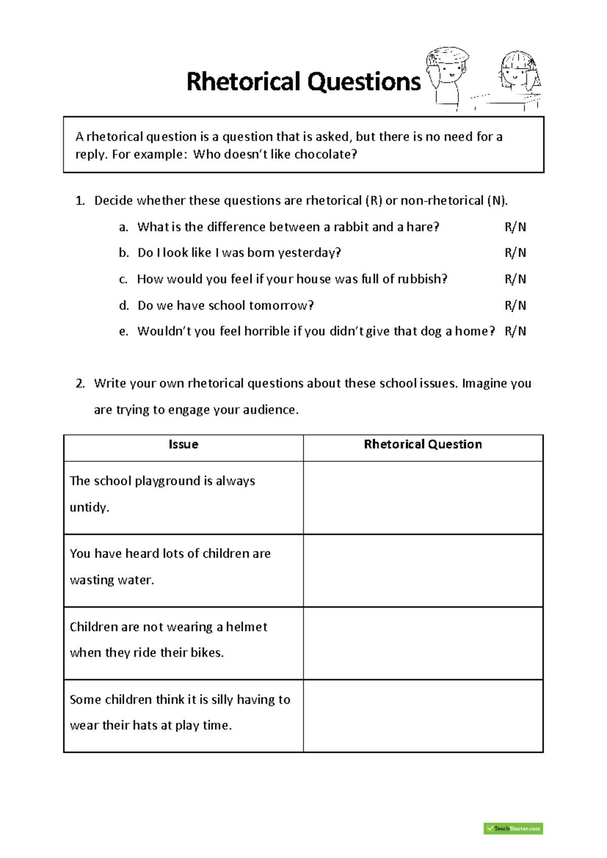 Rhetorical Questions Worksheet 1 - Rhetorical Questions A rhetorical ...