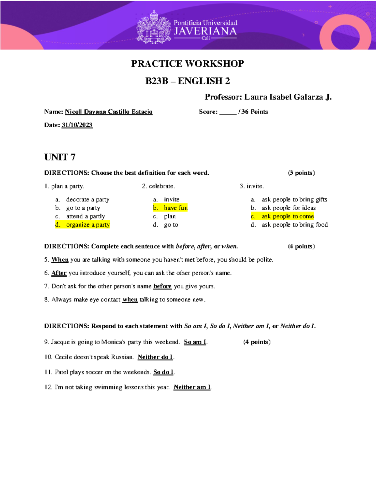 Practice Workshop English Day (Nicoll Castillo) - PRACTICE WORKSHOP ...