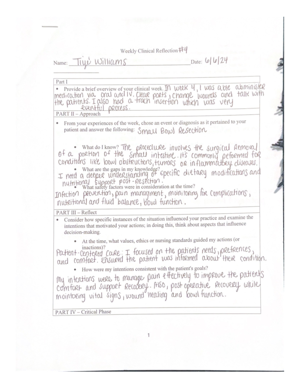 Weekly Clinical Reflection - In week 4, I was able abminister ...