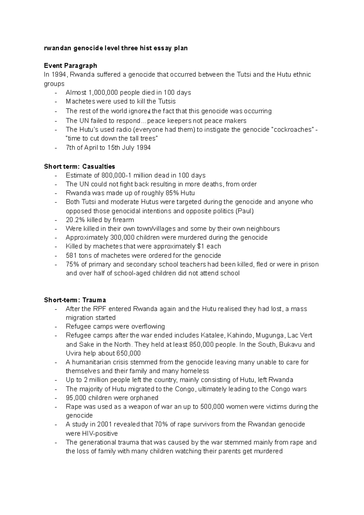 Rwandan genocide level three hist essay - . keepers not peace makers ...
