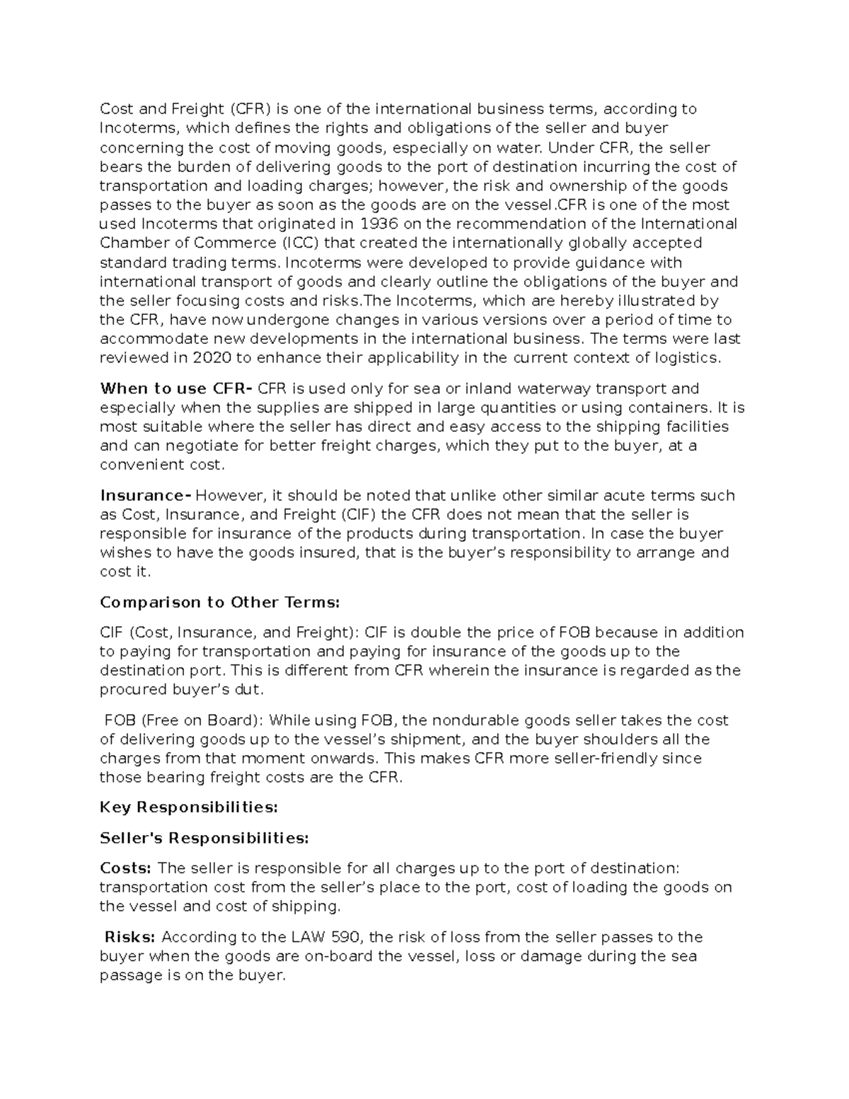 Group 5 - CFR - Area 51 - International Logistics - Cost and Freight ...