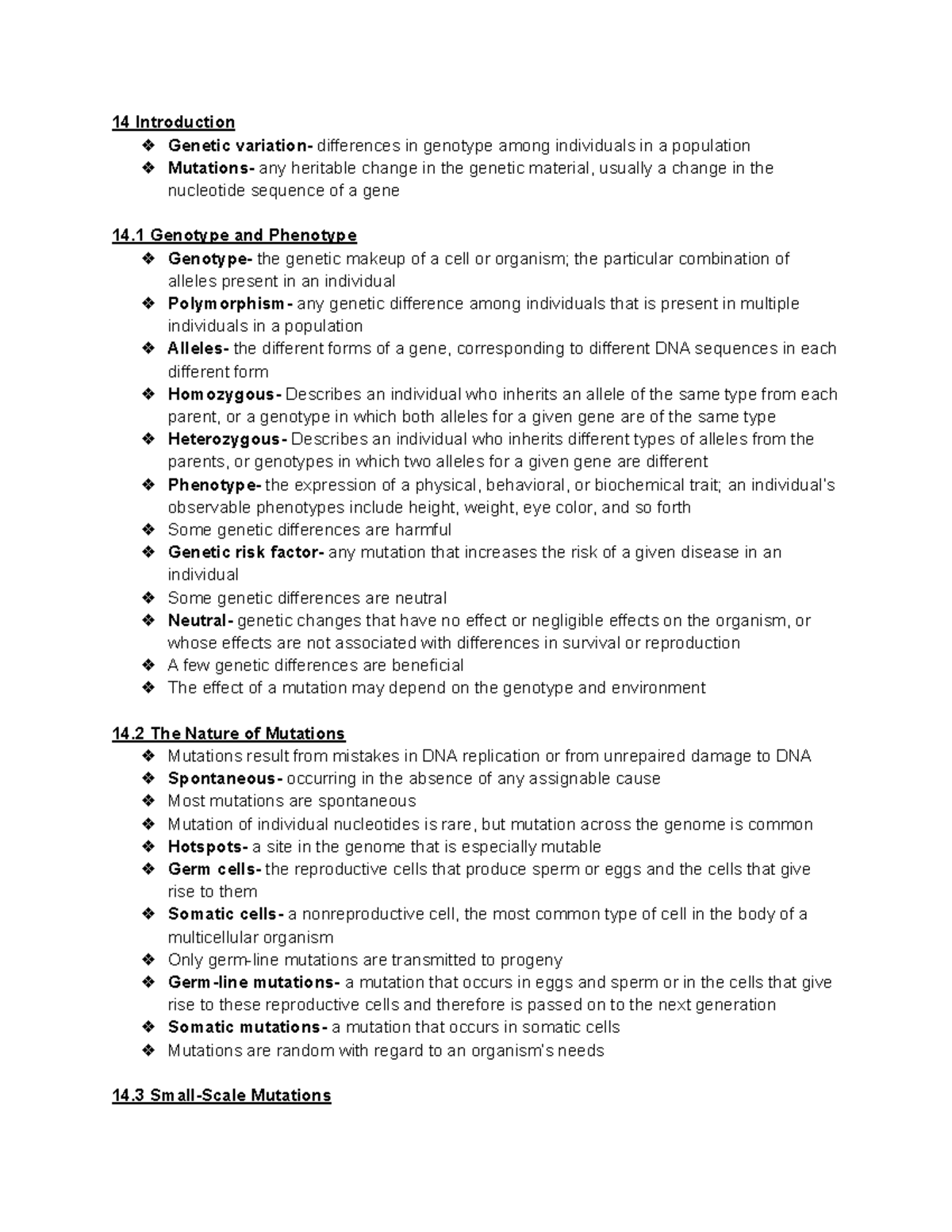 Bio Chapter 14 Notes - Mutation and Genetic Variation - 14 Introduction ...