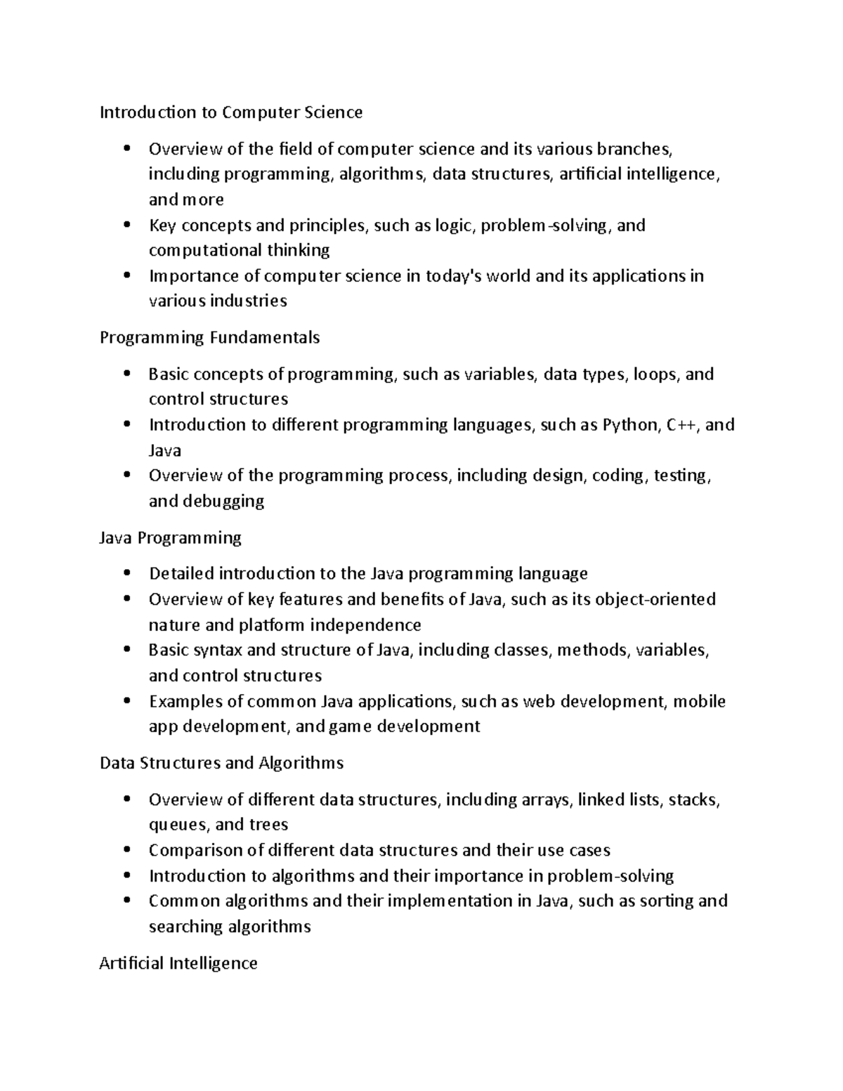 Intro To Computer Science Introduction To Computer Science Overview Of The Field Of Computer