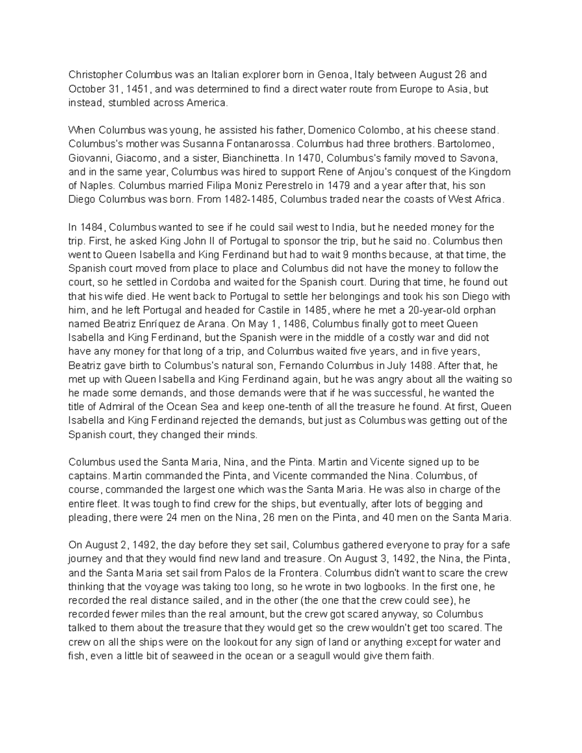 Christopher Columbus New World Discovery[ESSAY] - Christopher Columbus ...