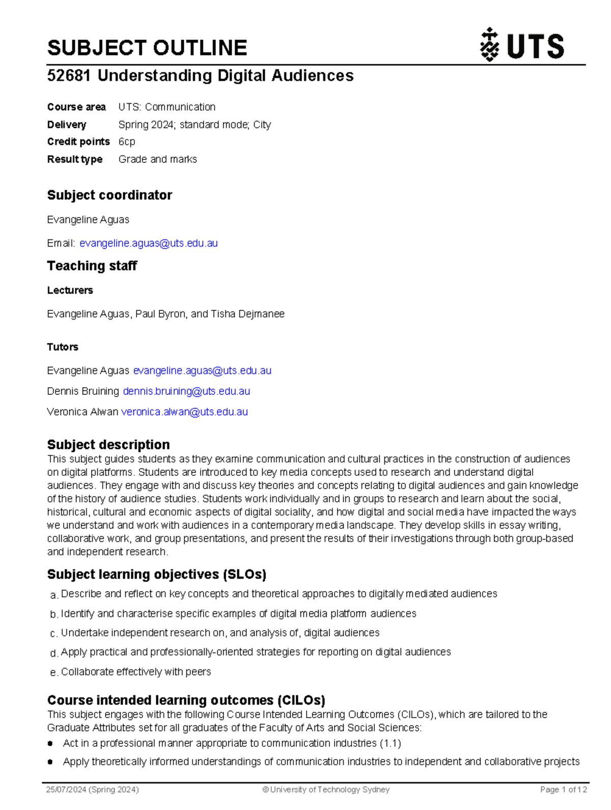 Understanding Digital Audiences Subject Outline - SUBJECT OUTLINE 52681 ...