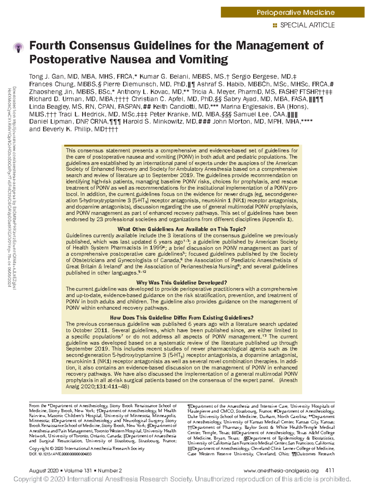 Fourth consensus guidelines for the management of - August 2020 ...