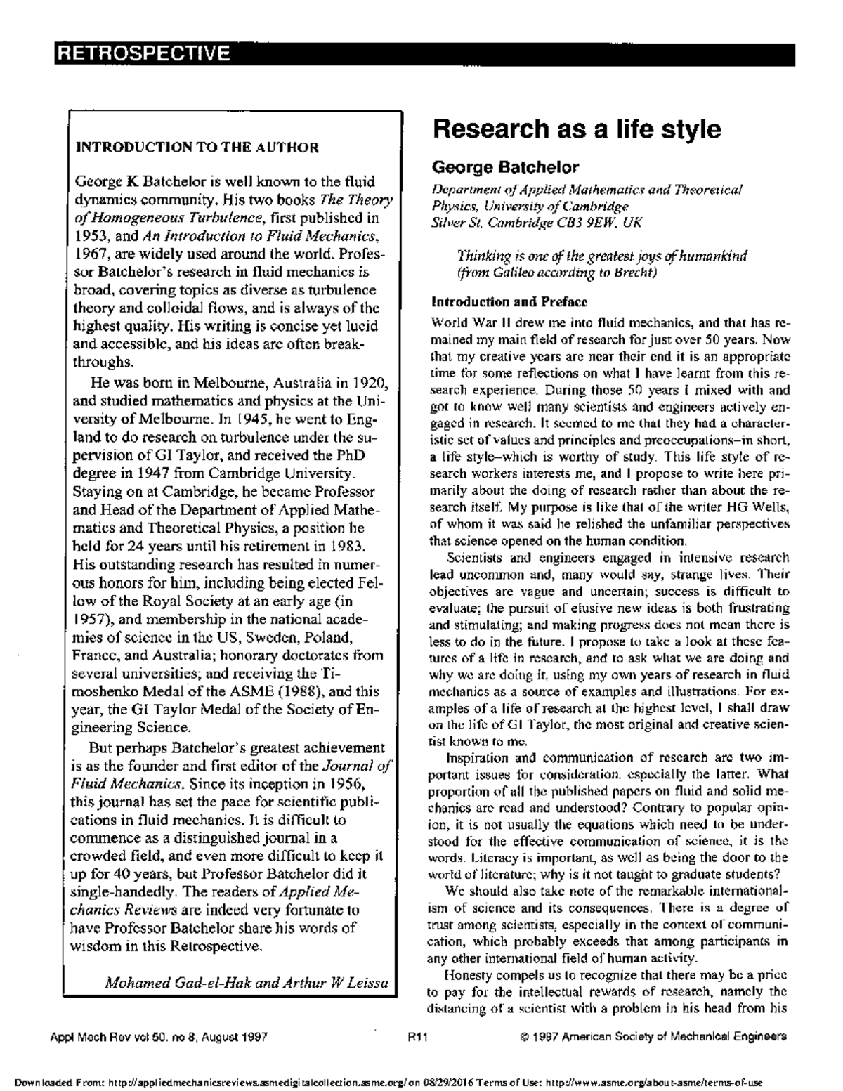 Research As ALife Style - INTRODUCTION TO THE AUTHOR George K Batchelor ...