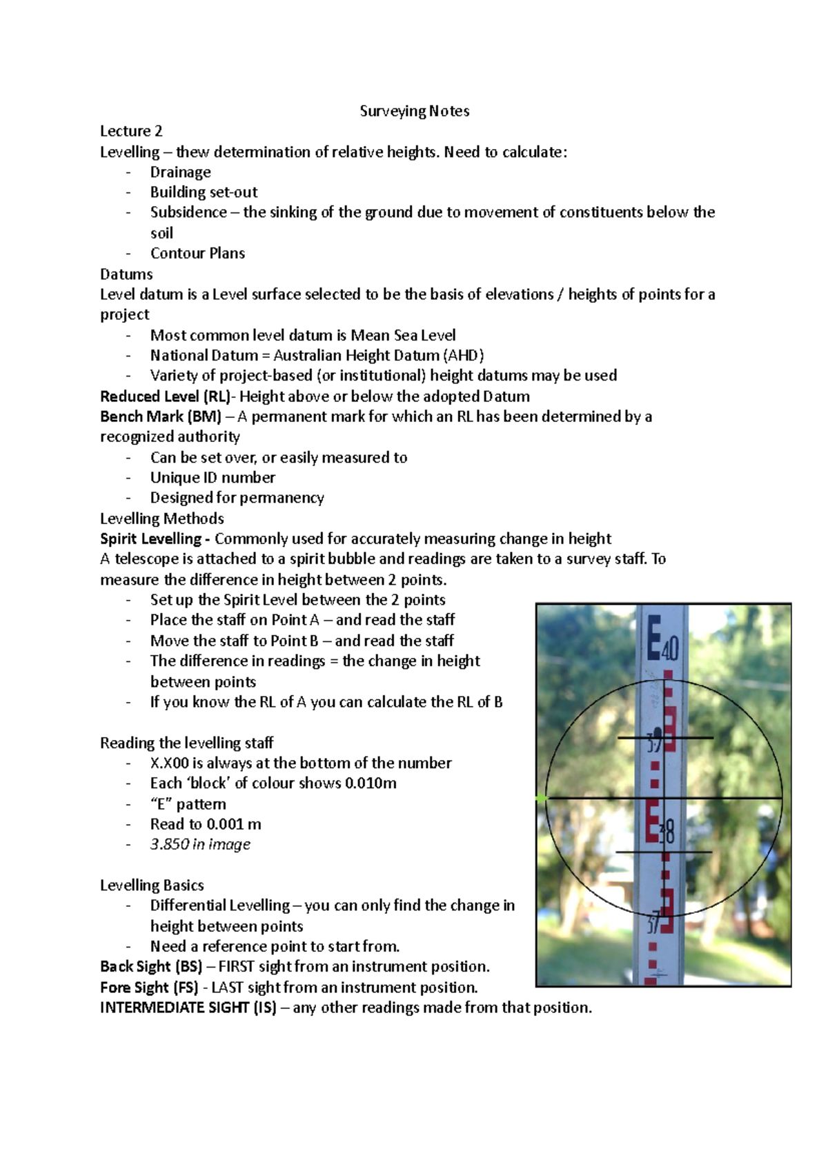 Surveying Notes - tut 1-4 - Surveying Notes Lecture 2 Levelling – thew ...