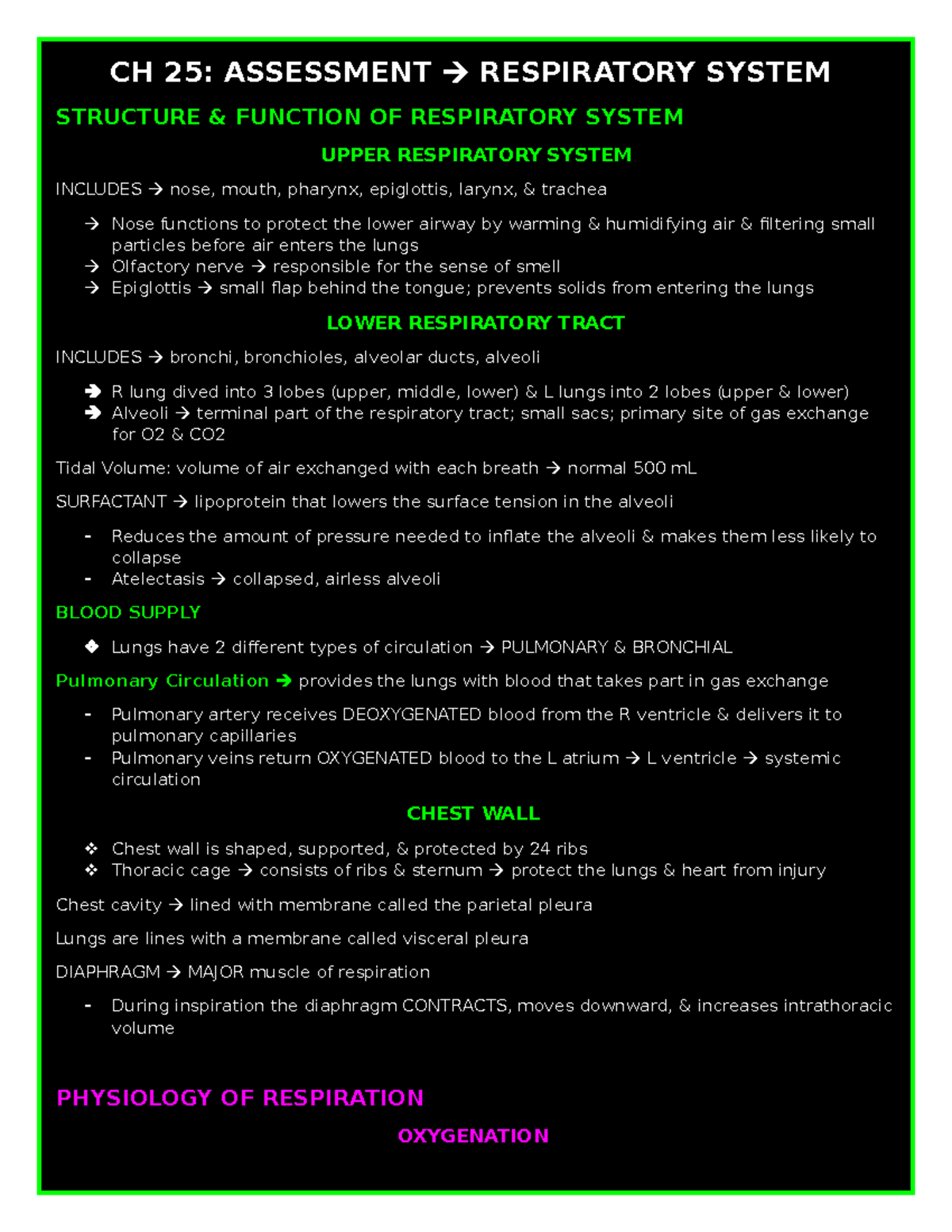 CH 25 Respiratory System Assessment - CH 25: ASSESSMENT RESPIRATORY ...