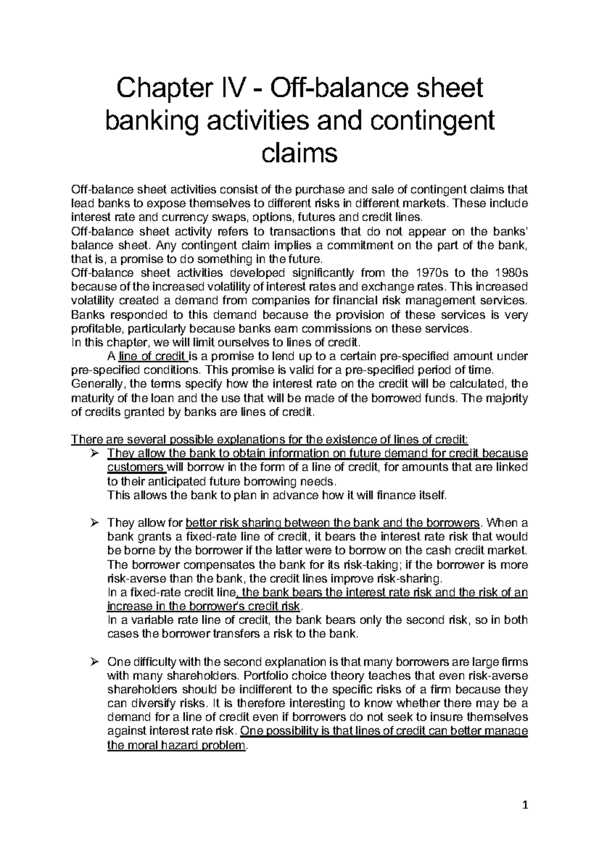 Chapter 4 Off balance Sheet Banking Activities And Contingent Claims