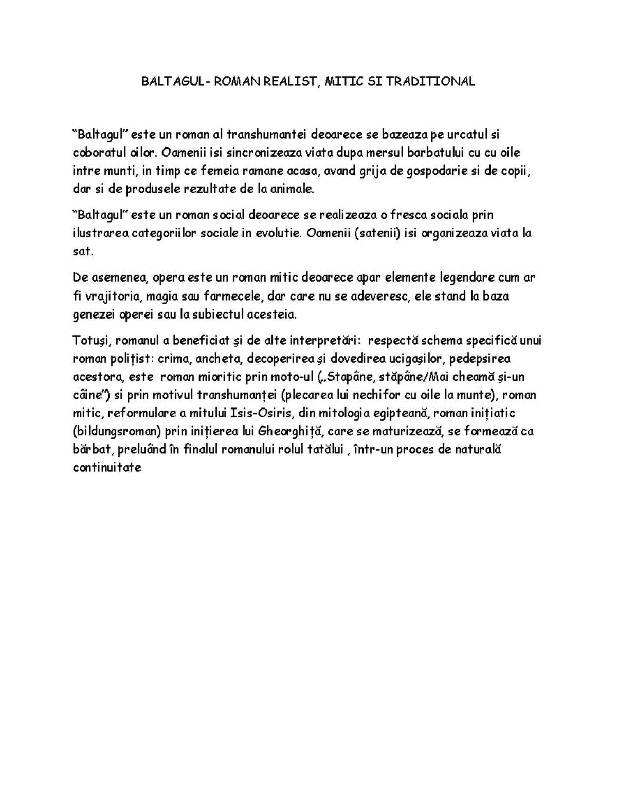 Baltagul RMT - BALTAGUL- ROMAN REALIST, MITIC SI TRADITIONAL “Baltagul ...