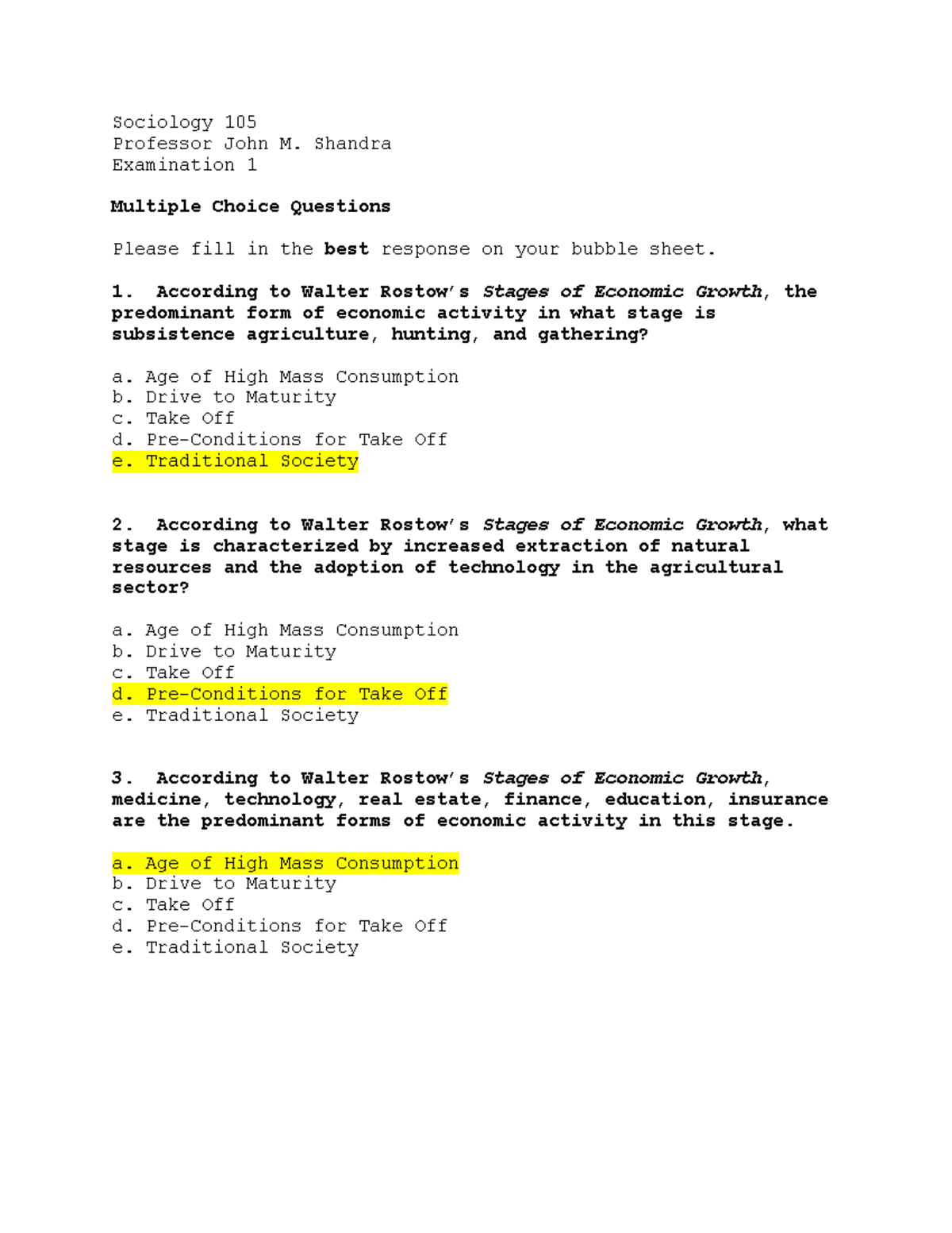 Sociology 105 Examination 1 9.28.20 KEY - Sociology 105 Professor John ...