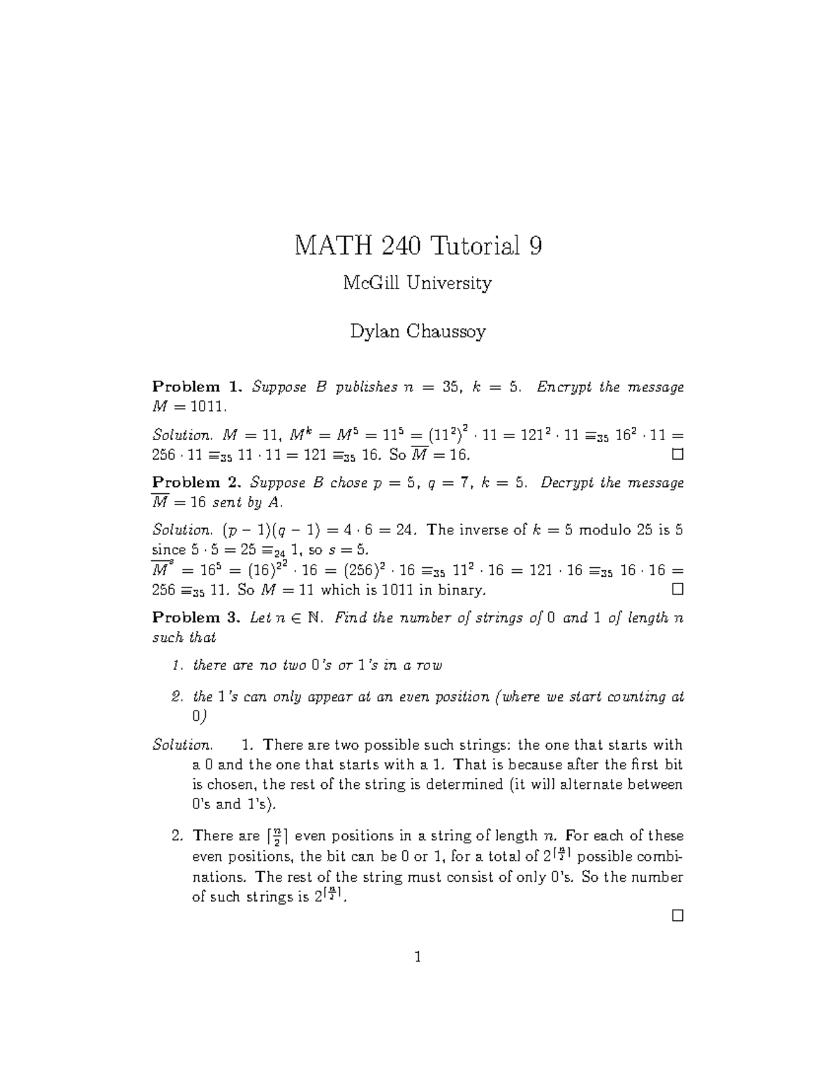 Tutorial 9Solc - MATH 240 Tutorial 9 McGill University Dylan Chaussoy ...