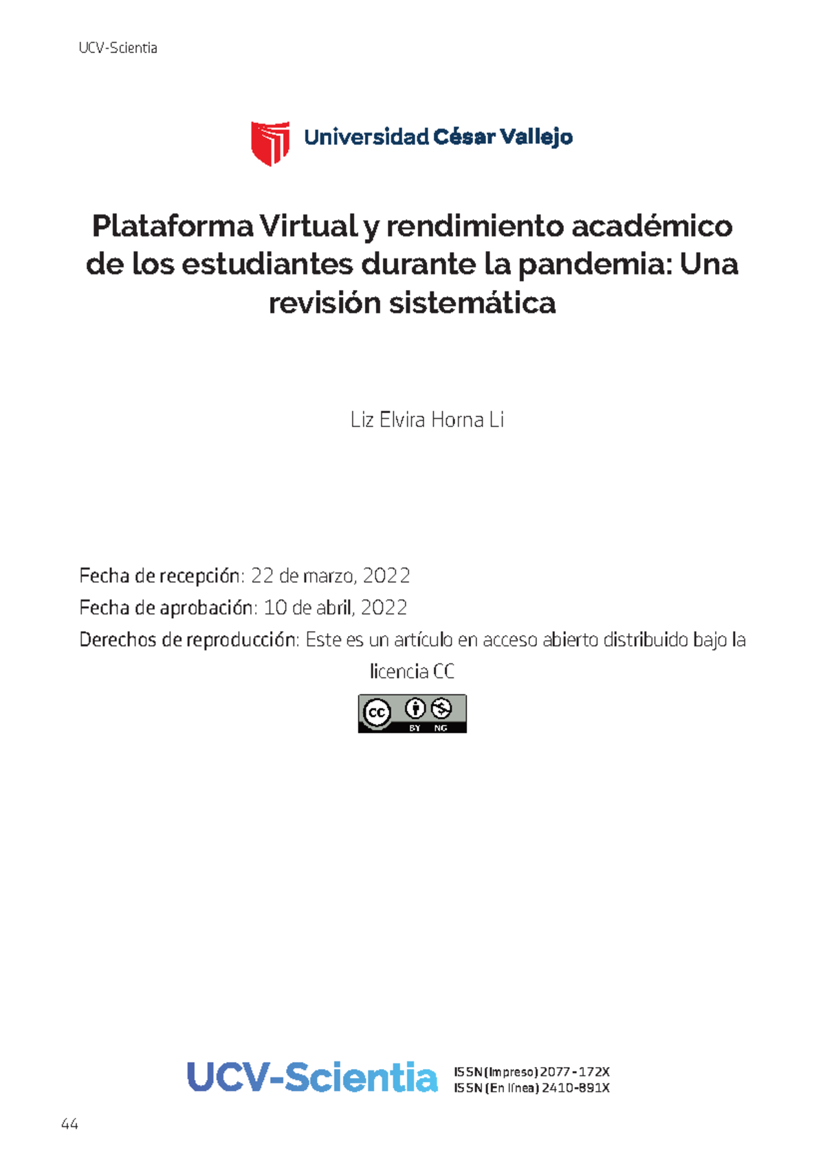 UCV+Scientia 2022-4 - repaso UCV - UCV-Scientia Plataforma Virtual y rendimiento académico de ...