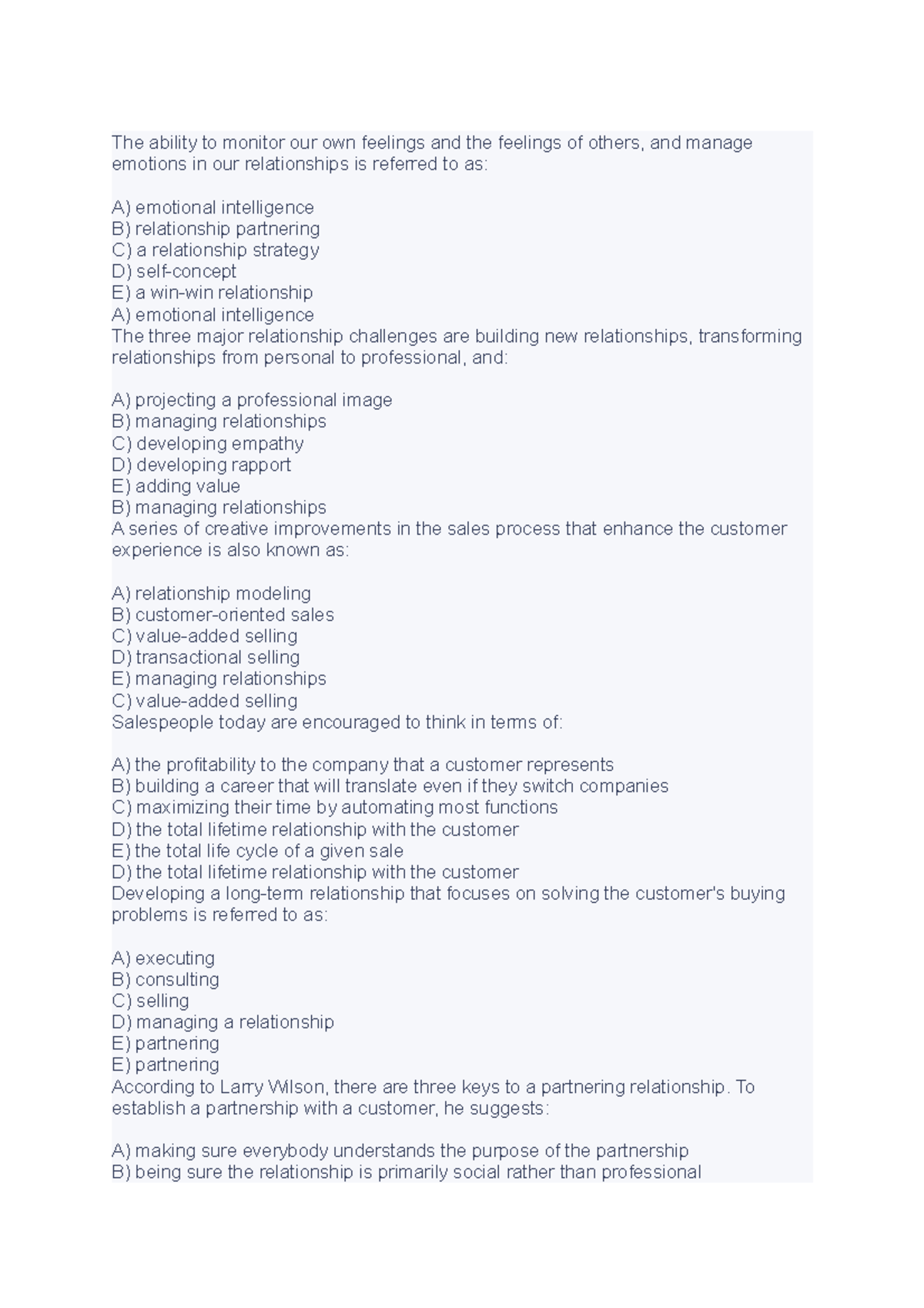 Chapter 4 exam - Fundamentals of selling Selling today - The ability to ...