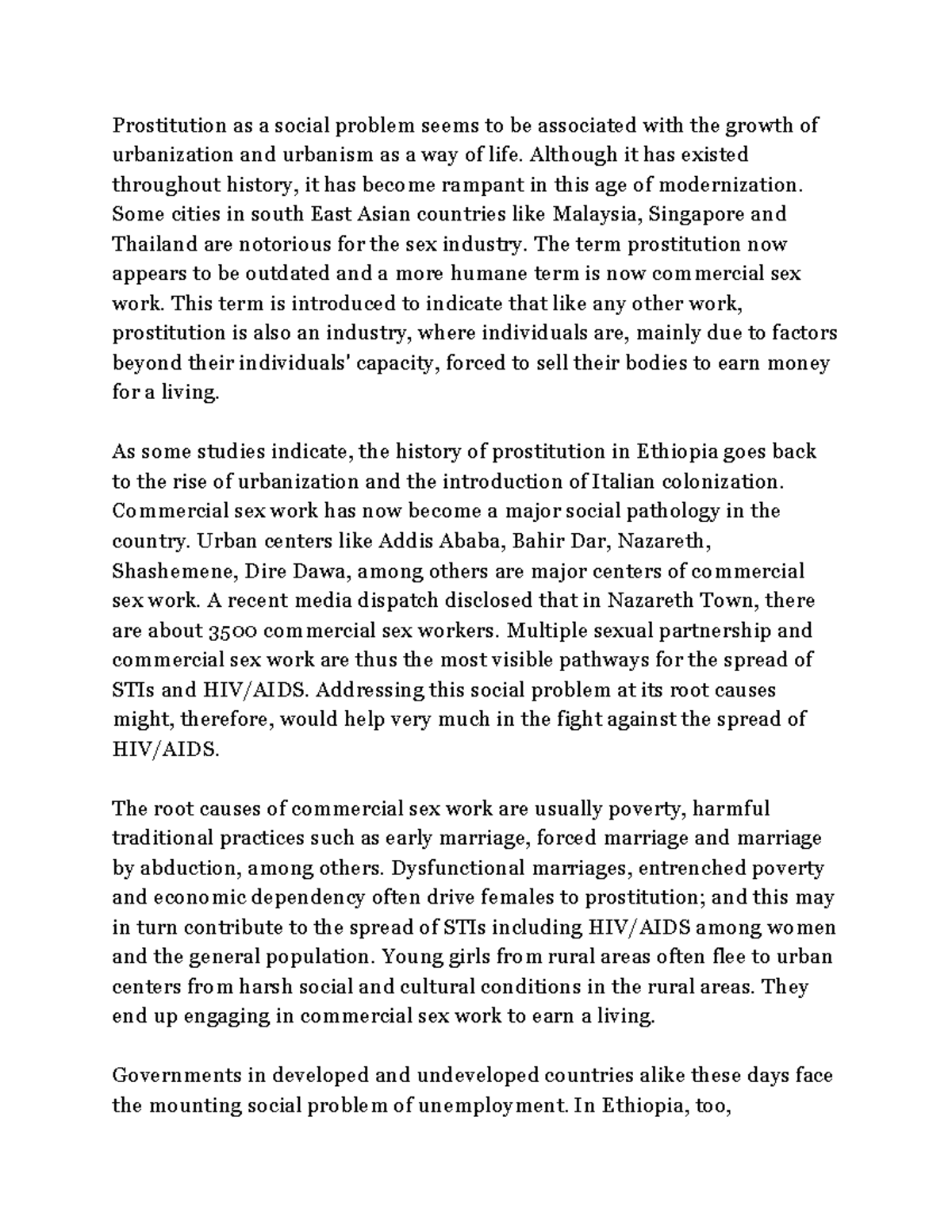 Sociology pt 3 - young - Prostitution as a social problem seems to be ...