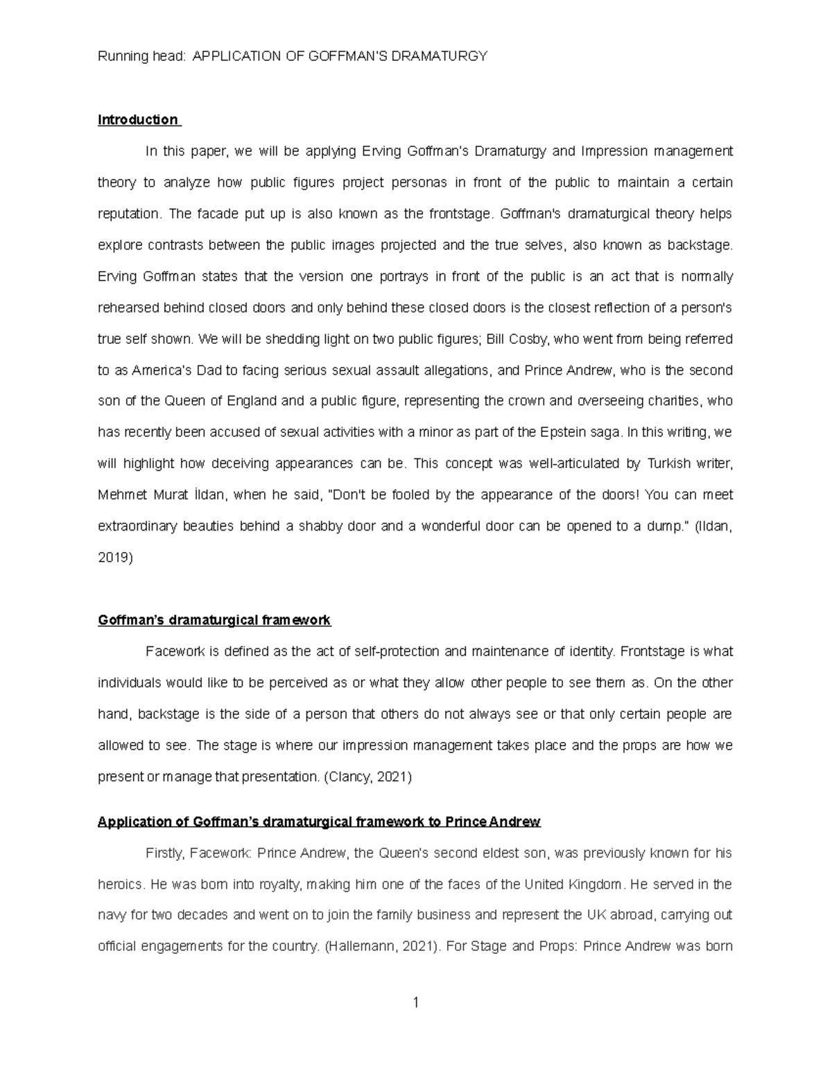 Goffman's Dramaturgical Framework-socpsy - Introduction In this paper ...