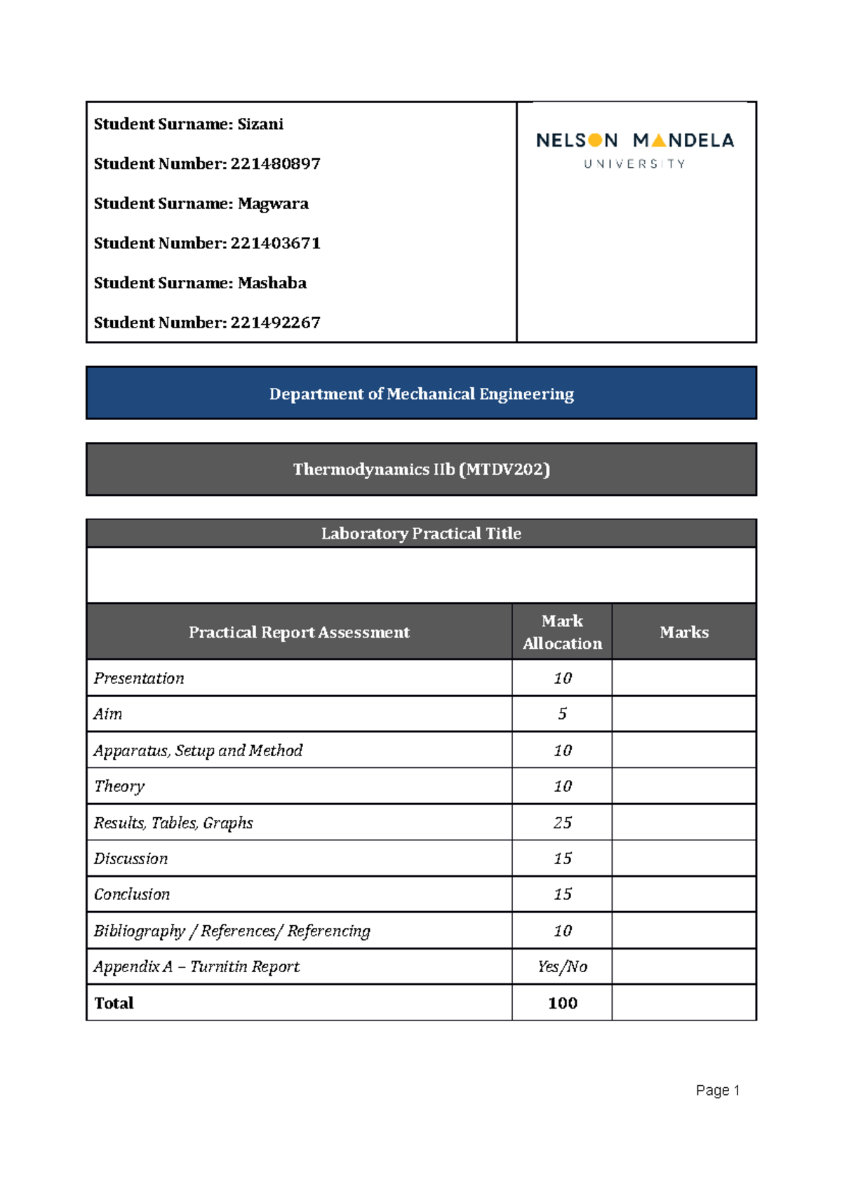 MTDV202 Pressure Measurement Prac Report Template - Student Surname ...