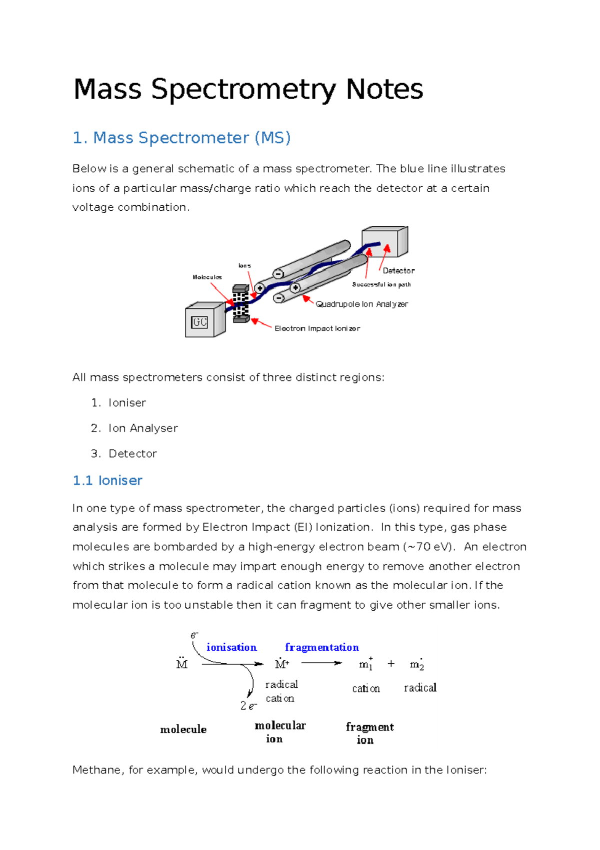 Mass Spectrometry Notes - Mass Spectrometer (MS) Below is a general ...