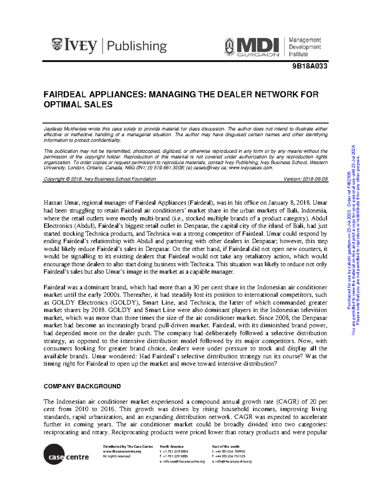 9B18A033 - harvard bsuiness case study - Educational material supplied ...