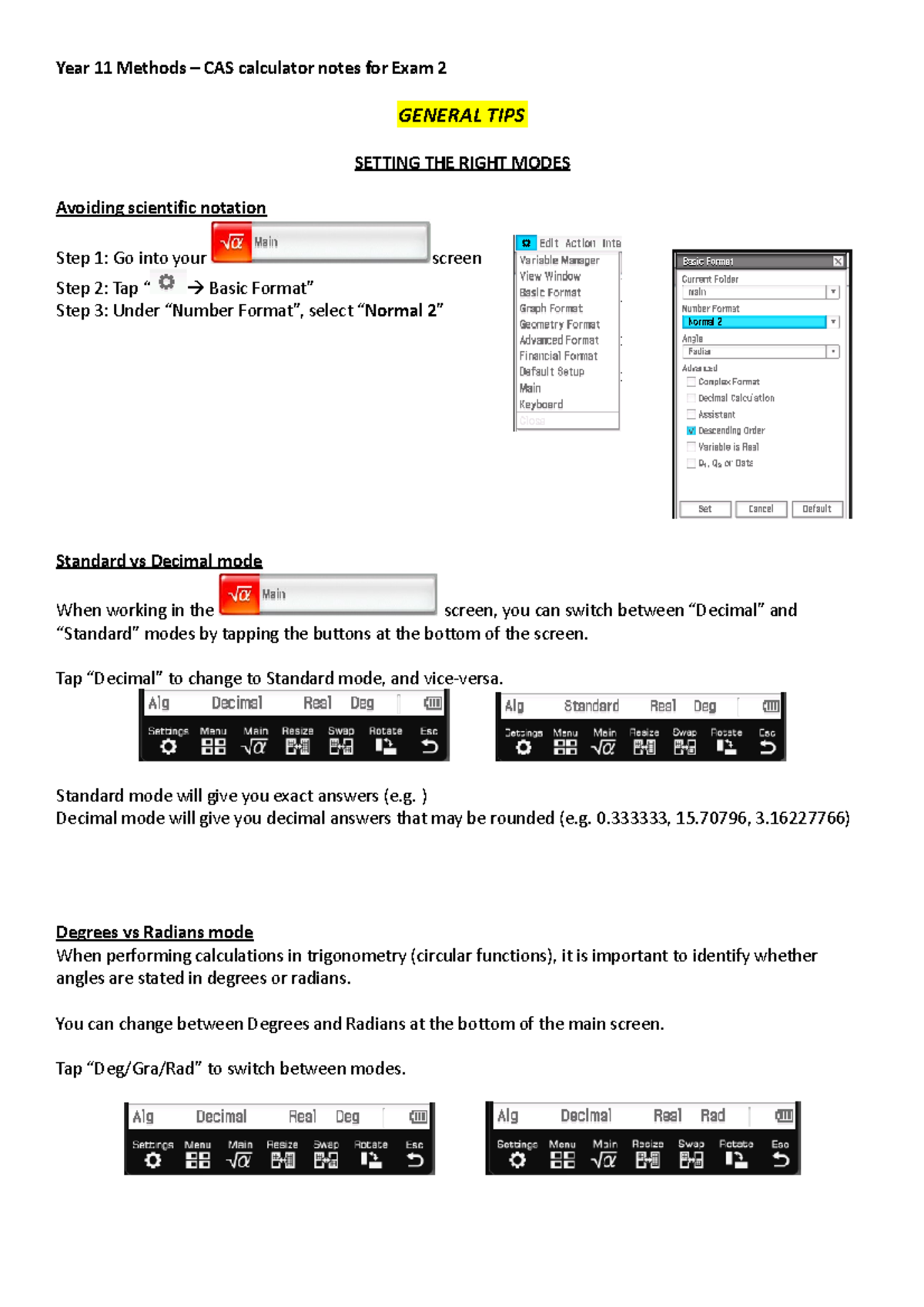 11MM Exam 2 CAS tips - maths - Year 11 Methods – CAS calculator notes ...