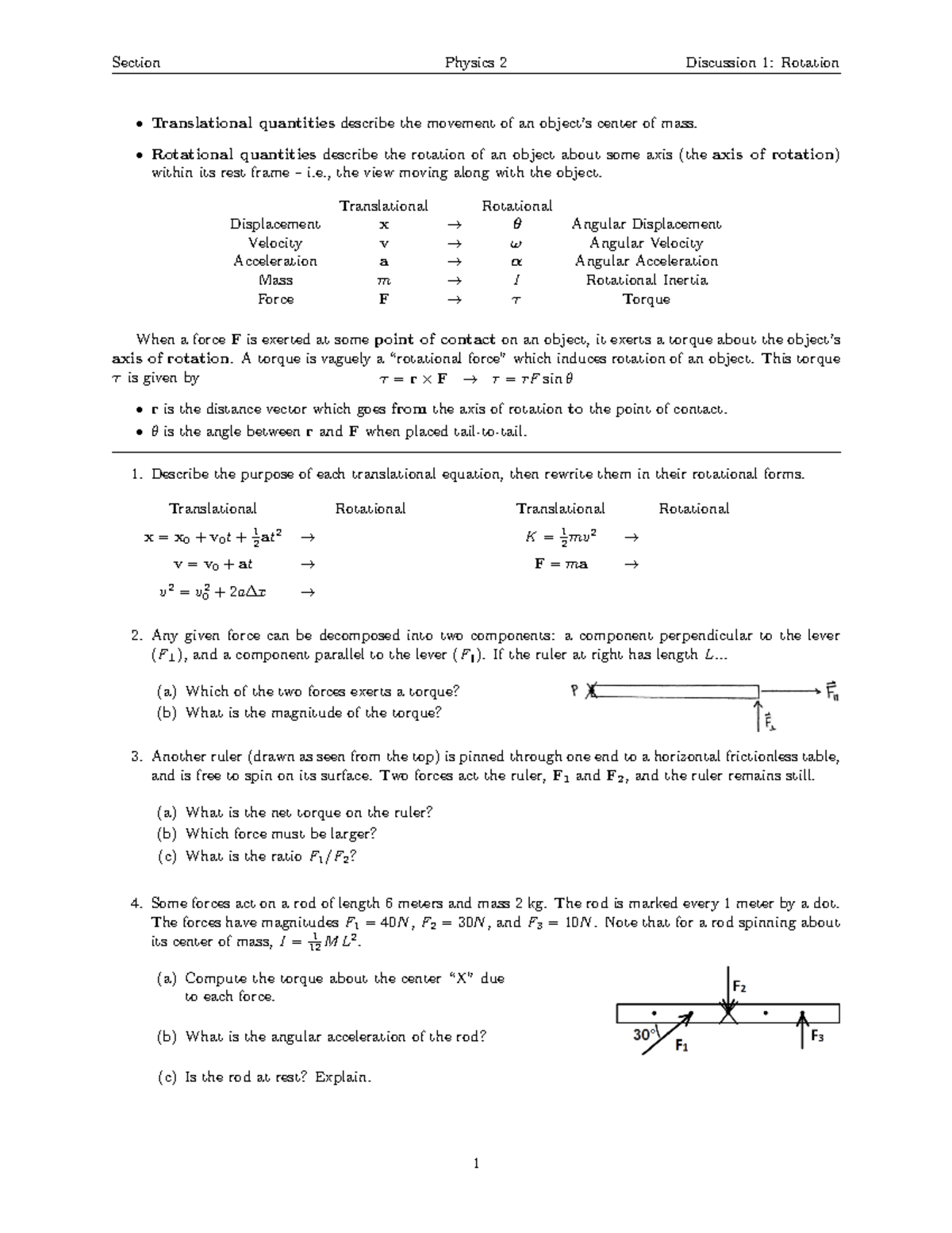 Disc01 - rotation, torque - Section Physics 2 Discussion 1: Rotation ...