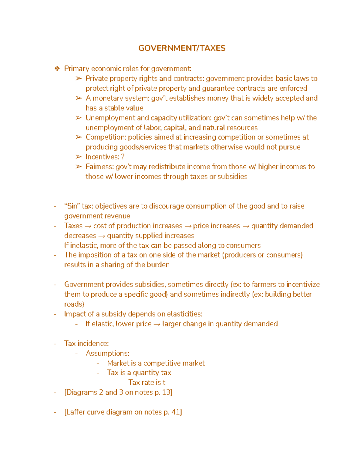 Government and Taxes Notes - ECON 1010 - Vandy - Studocu