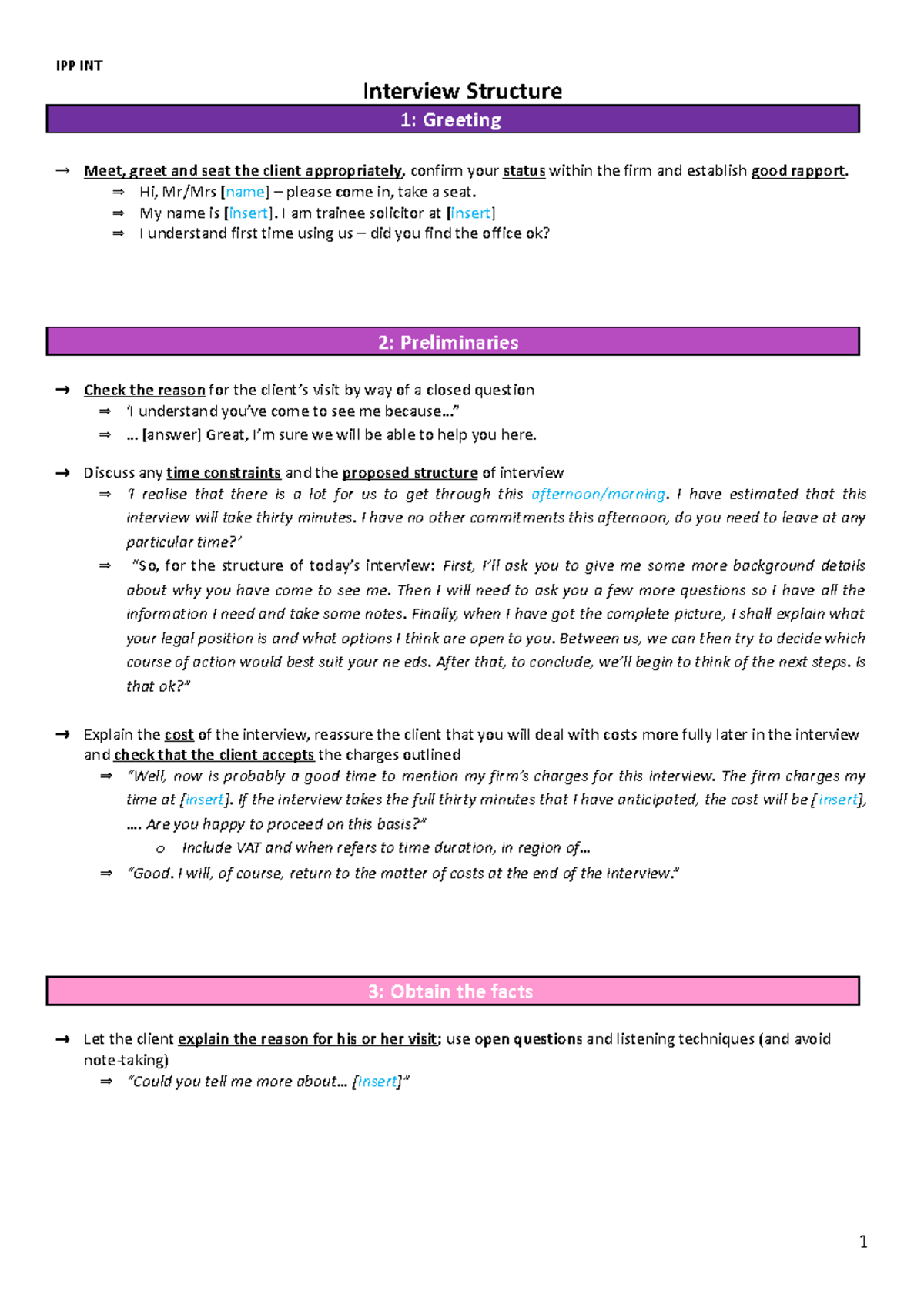 IPP INT - Interview Structure - IPP INT Interview Structure 1: Greeting ...