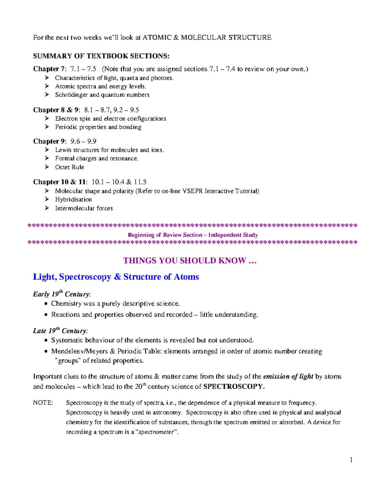 2. Wk 1 2 Atomic Molecular Structure - For the next two weeks we’ll ...