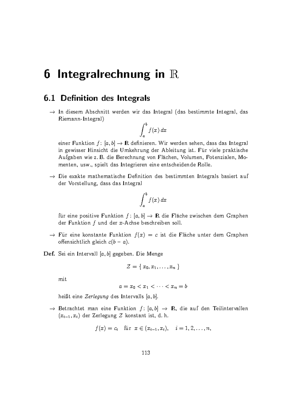 Kap6 - Zusammenfassung Analysis 1 [MA9411] - 6 Integralrechnung in R 6 ...
