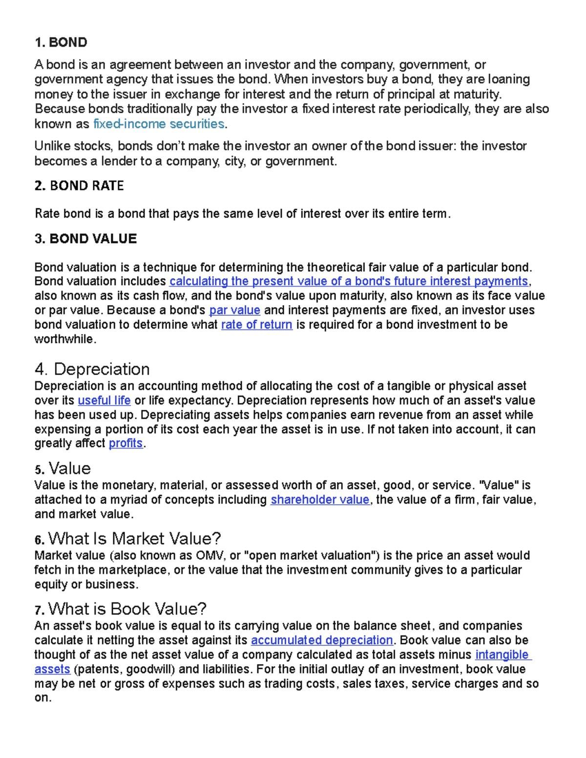 Economics - Engr. Medez - 1. BOND A bond is an agreement between an ...