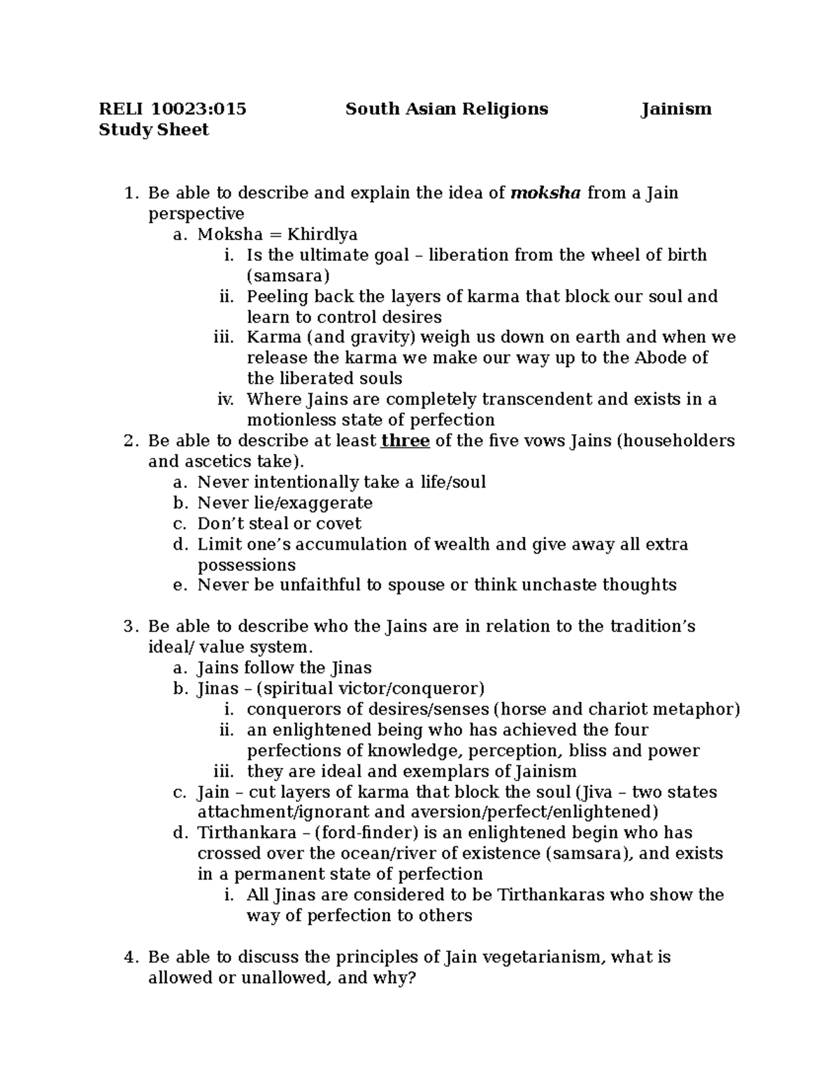 Jainism Quiz Study Guide - RELI 10023:015 South Asian Religions Jainism ...