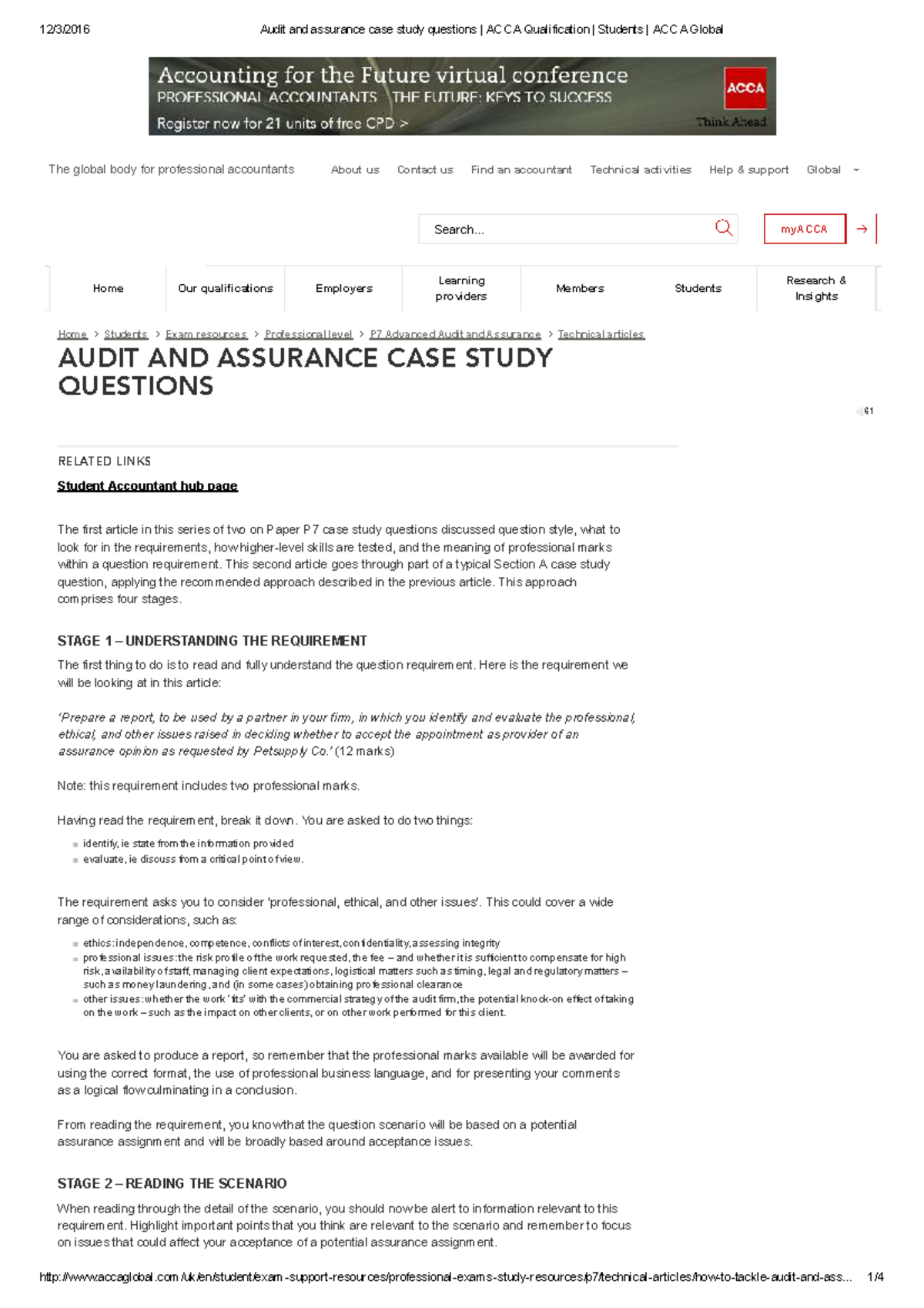 Audit AND Assurance CASE Study Questions - Home > Students > Exam ...