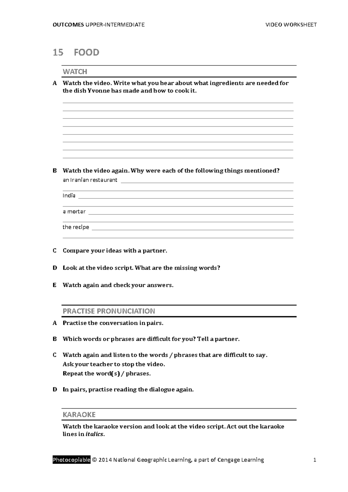 Unit 15 video worksheet - OUTCOMES UPPER-INTERMEDIATE VIDEO WORKSHEET ...