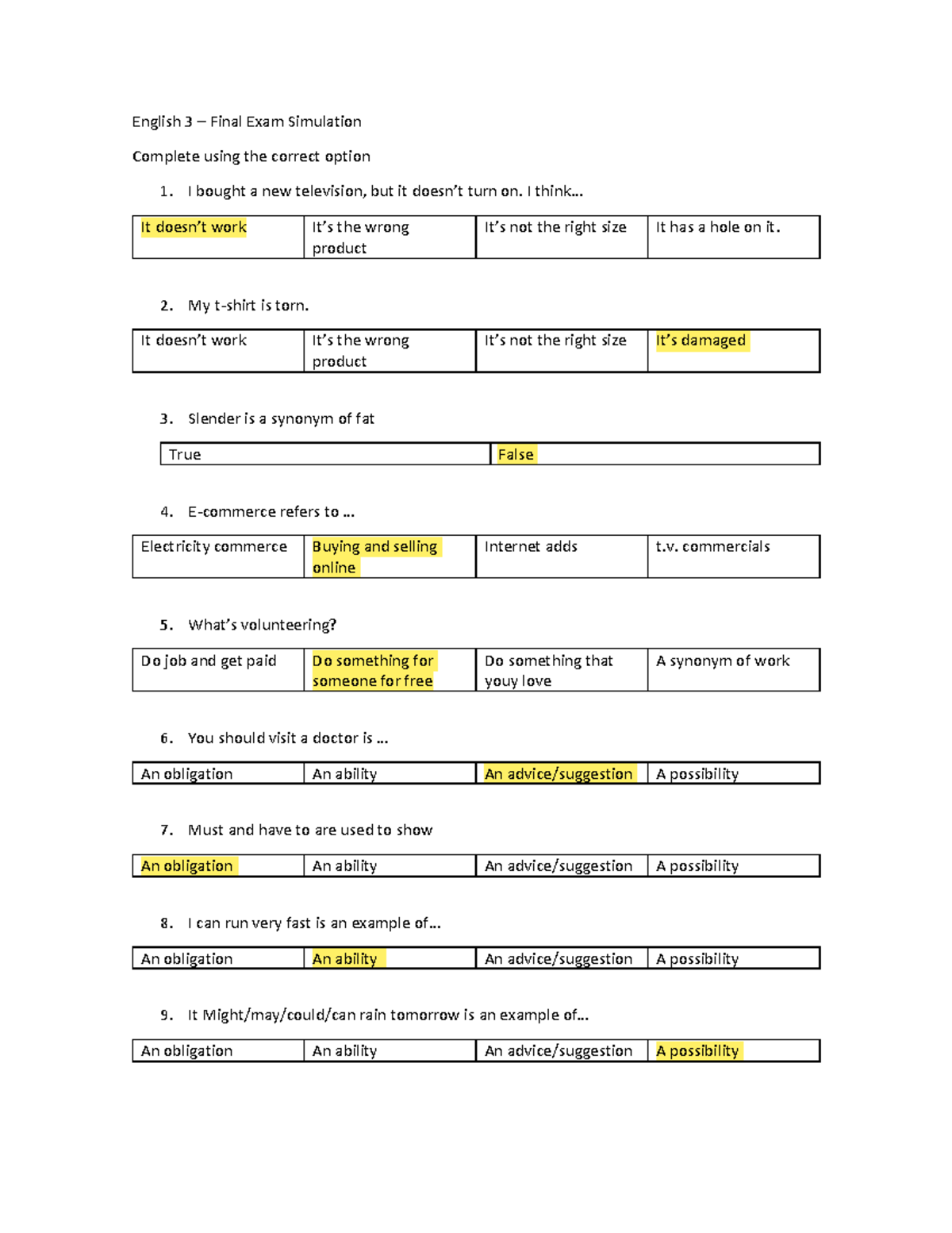 English 3 – Final Exam Simulation - English 3 – Final Exam Simulation ...
