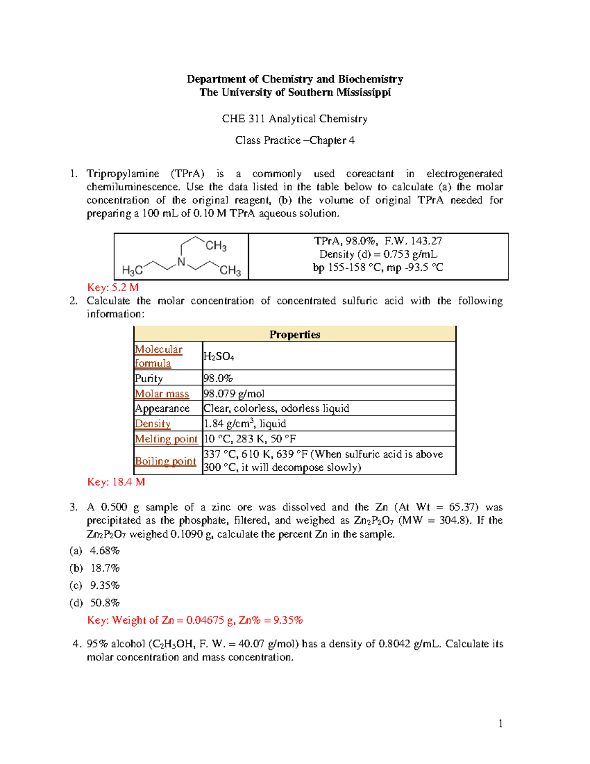 CHE 311 Class Practice Chapter 4-key 012326 - 1 Department of Chemistry and Biochemistry The ...