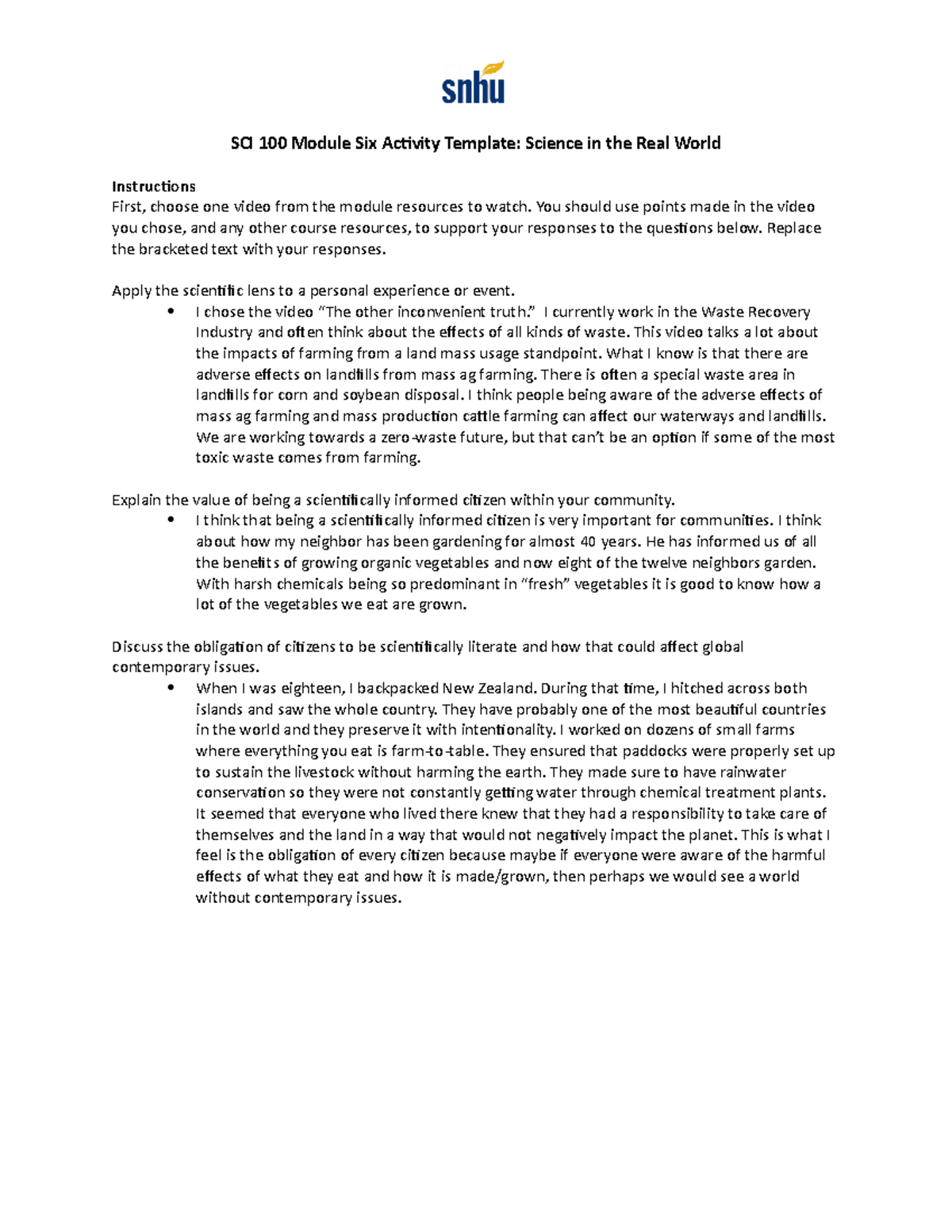 SCI 100 Module 6 Acitivty Complete - SCI 100 Module Six Activity ...