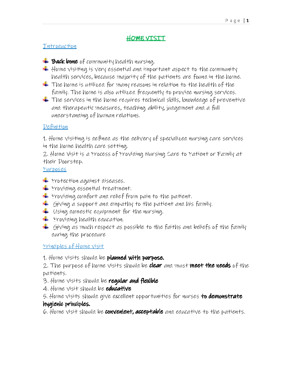 CHN lec notes - HOME VISIT Introduction Back bone of community health ...