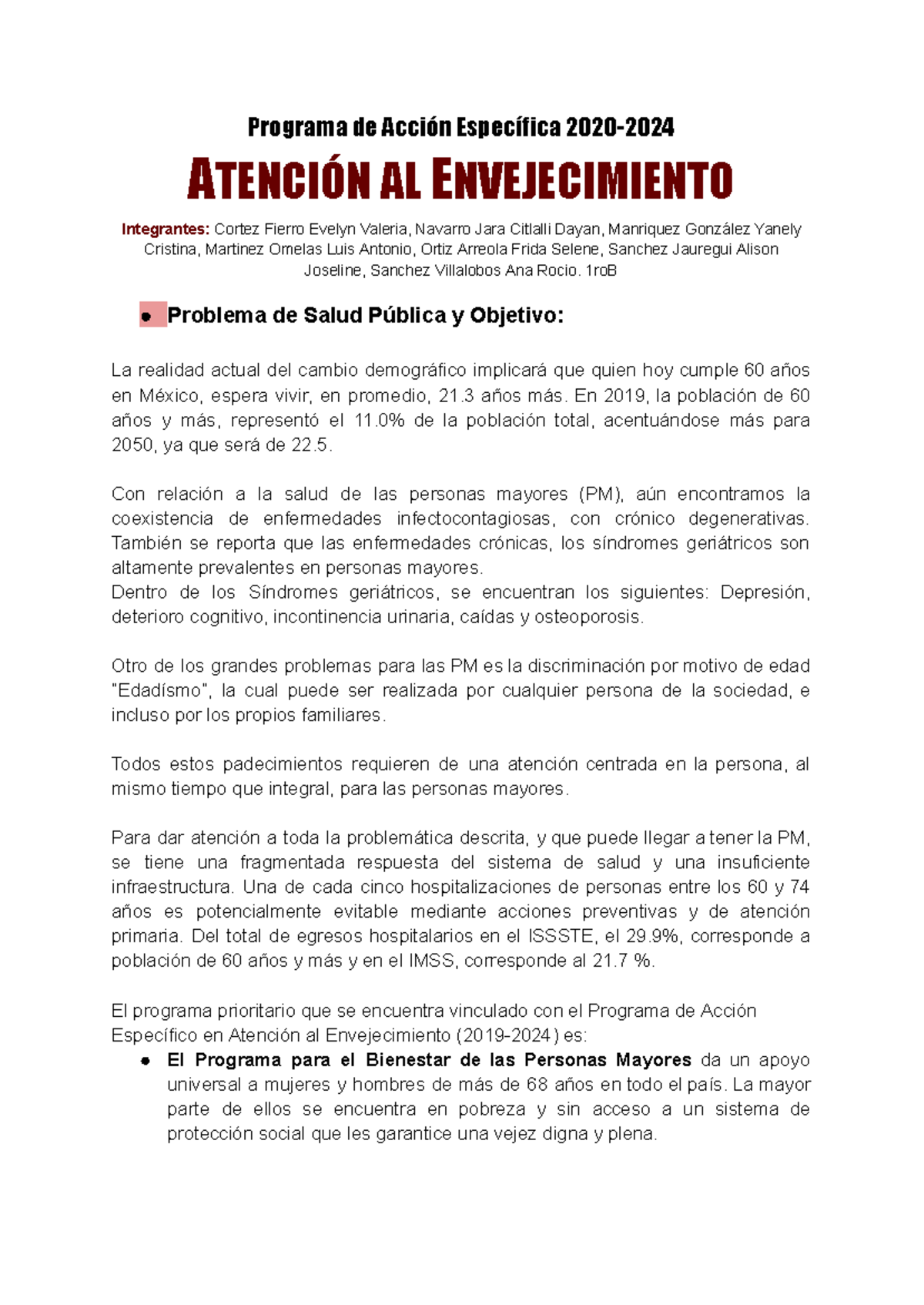 Salud Publica - Apunte - Programa de Acción Específica 2020- ATENCIÓN ...