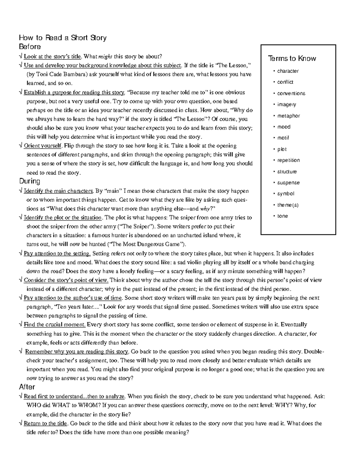 Reading a short story notes - How to Read a Short Story Before √ Look ...