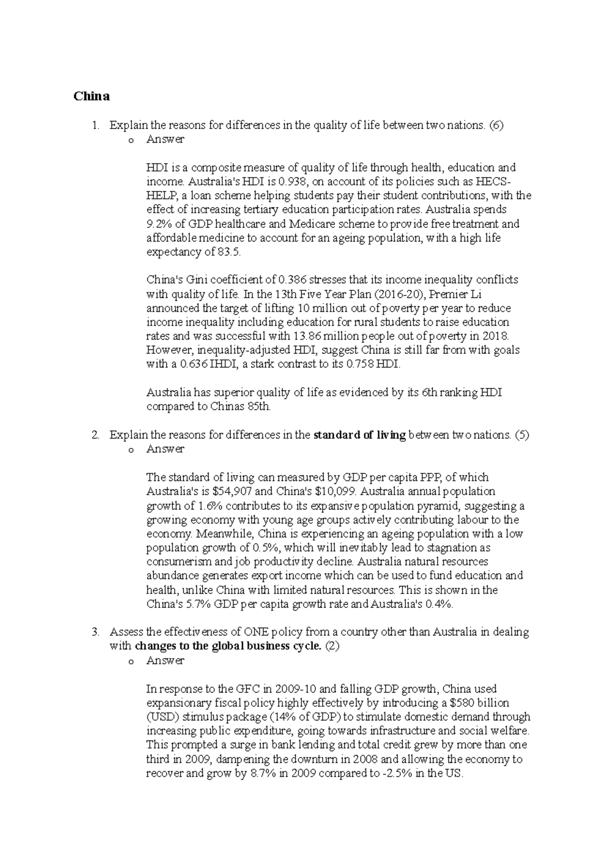 China Case Study Short Answer - China Explain the reasons for ...