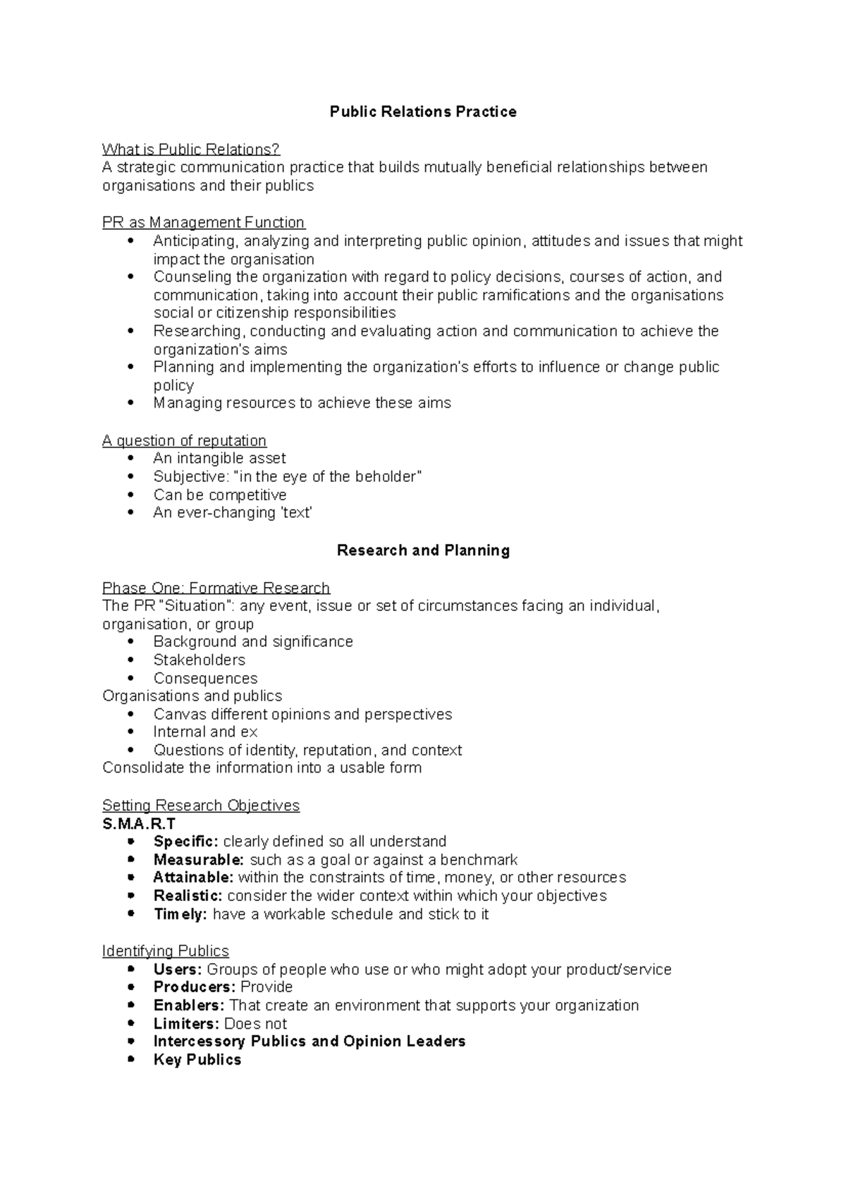Lecture notes - Public Relations Practice What is Public Relations? A ...