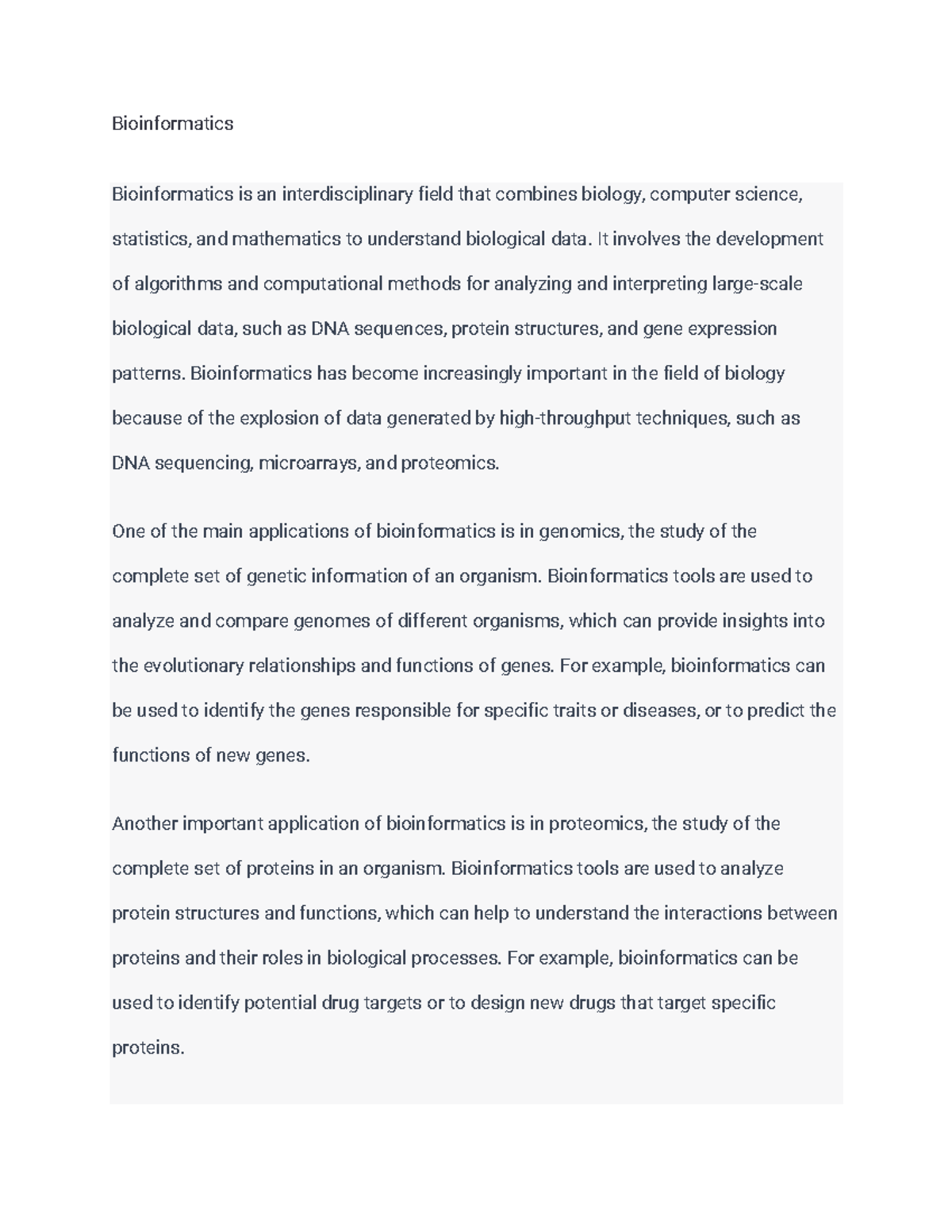 Bioinformatics - Bioinformatics Bioinformatics is an interdisciplinary ...