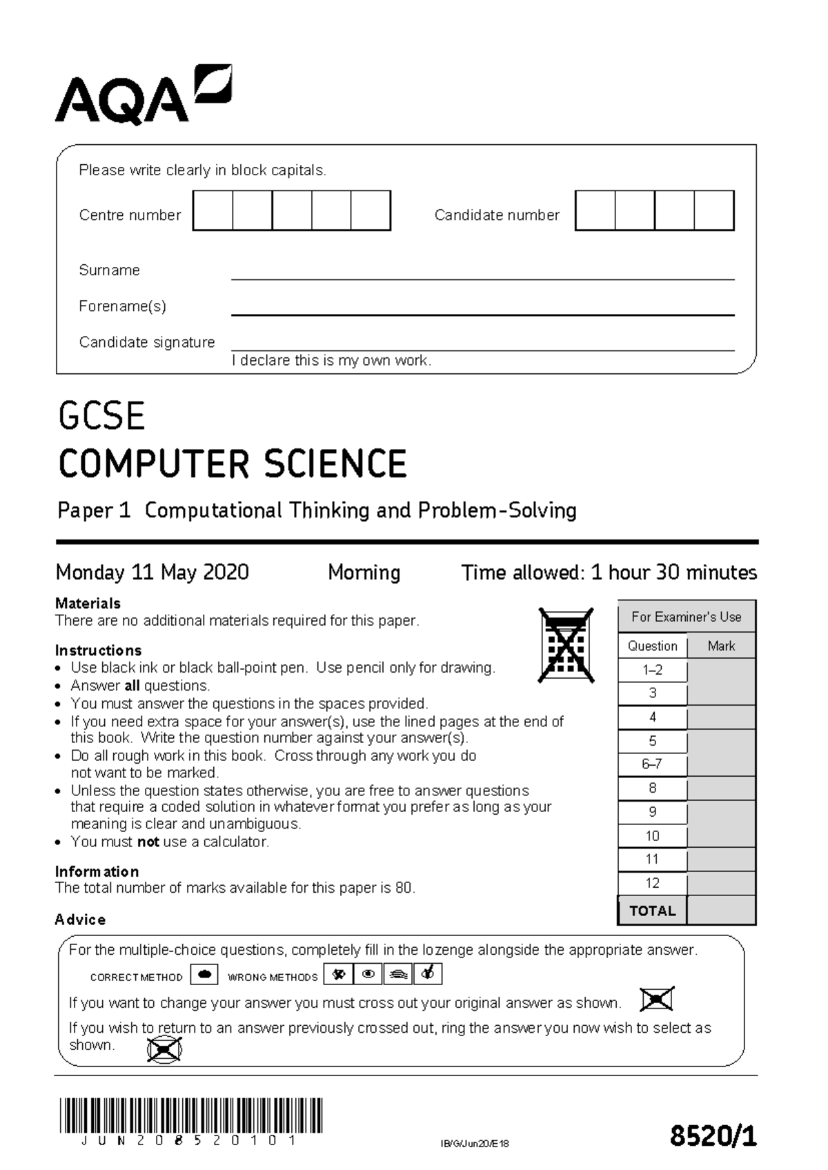 8520-1-QP-Computer Science-G-2Nov20-PM - jun208520101 IB/G/Jun20/E18 ...